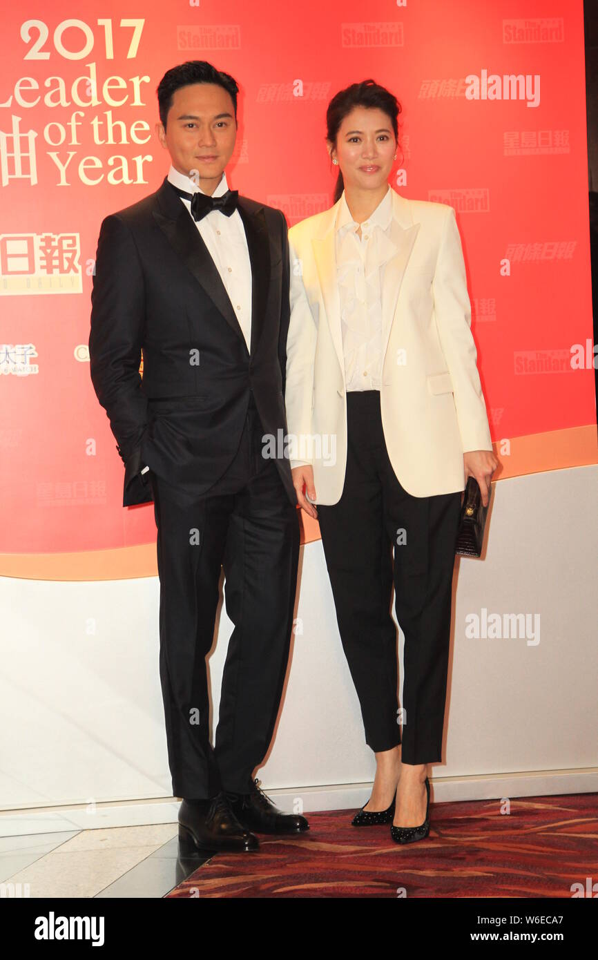 Acteur Julian Cheung de Hong Kong, à gauche, et son épouse la ...