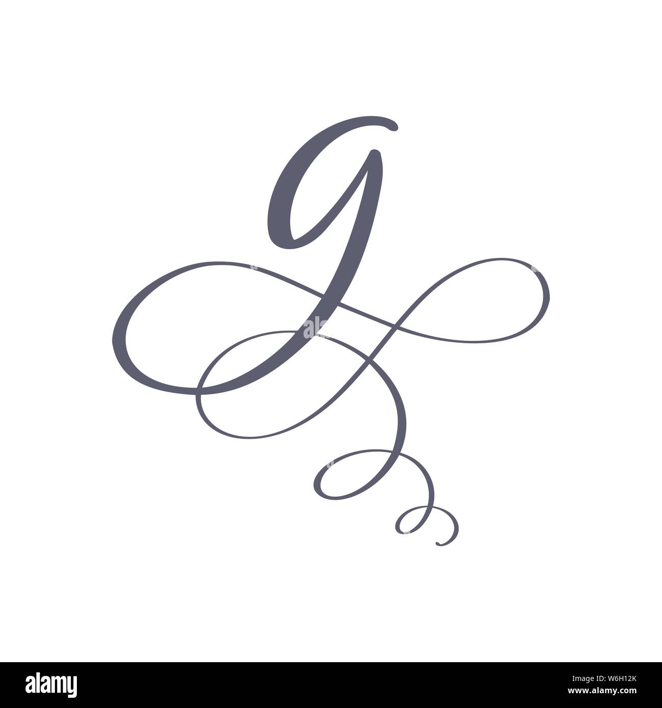 Hand Drawn Vector floral monogramme G calligraphiques ou logo. La ...