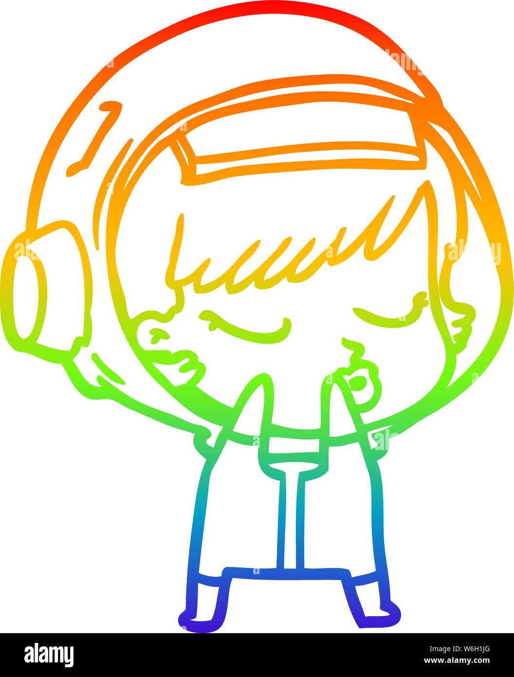 La ligne de gradient dessin d'une jolie fille timide cartoon astronaute ...