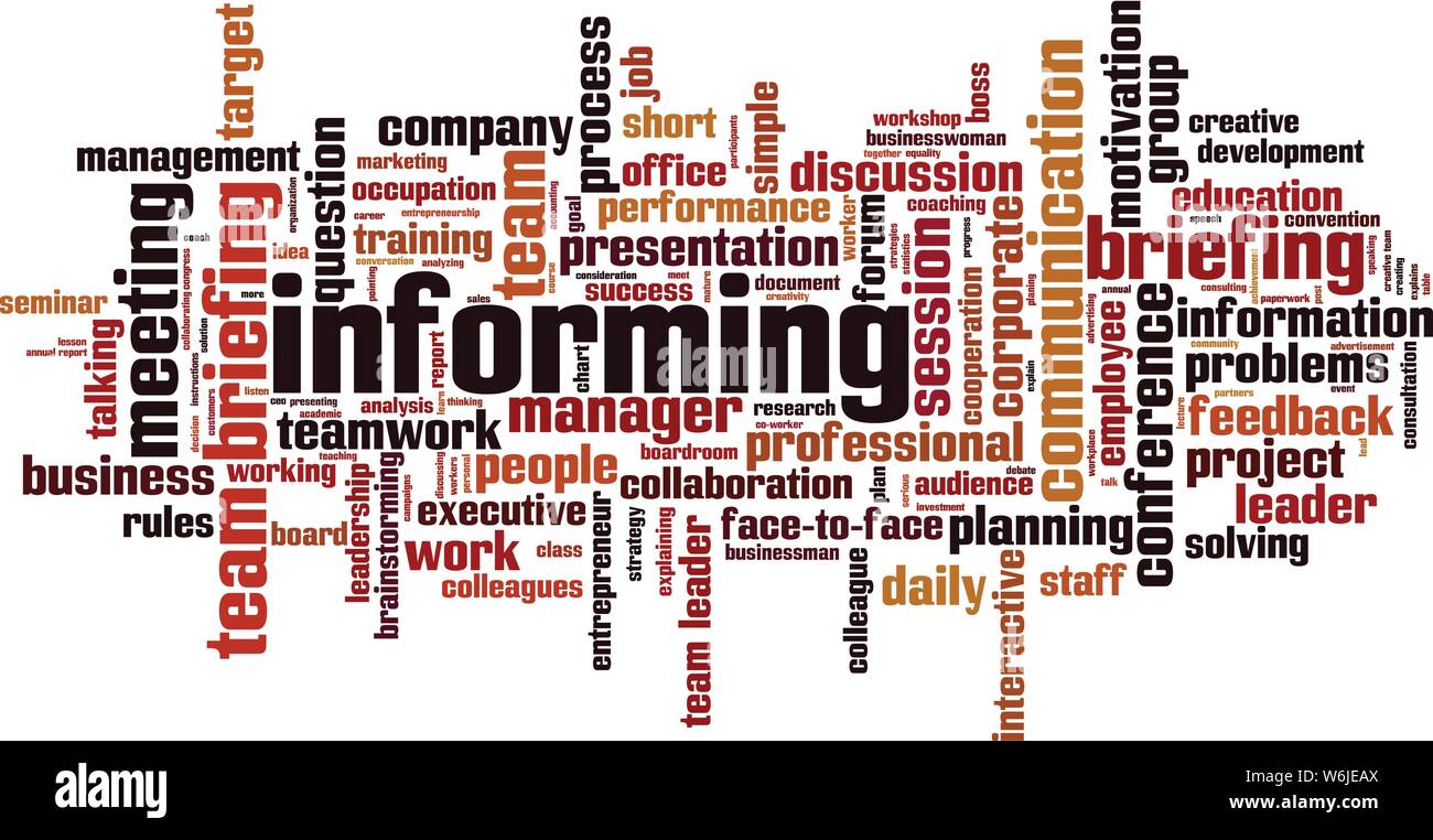 Mot informant concept cloud. Collage de mots à propos d'informer ...
