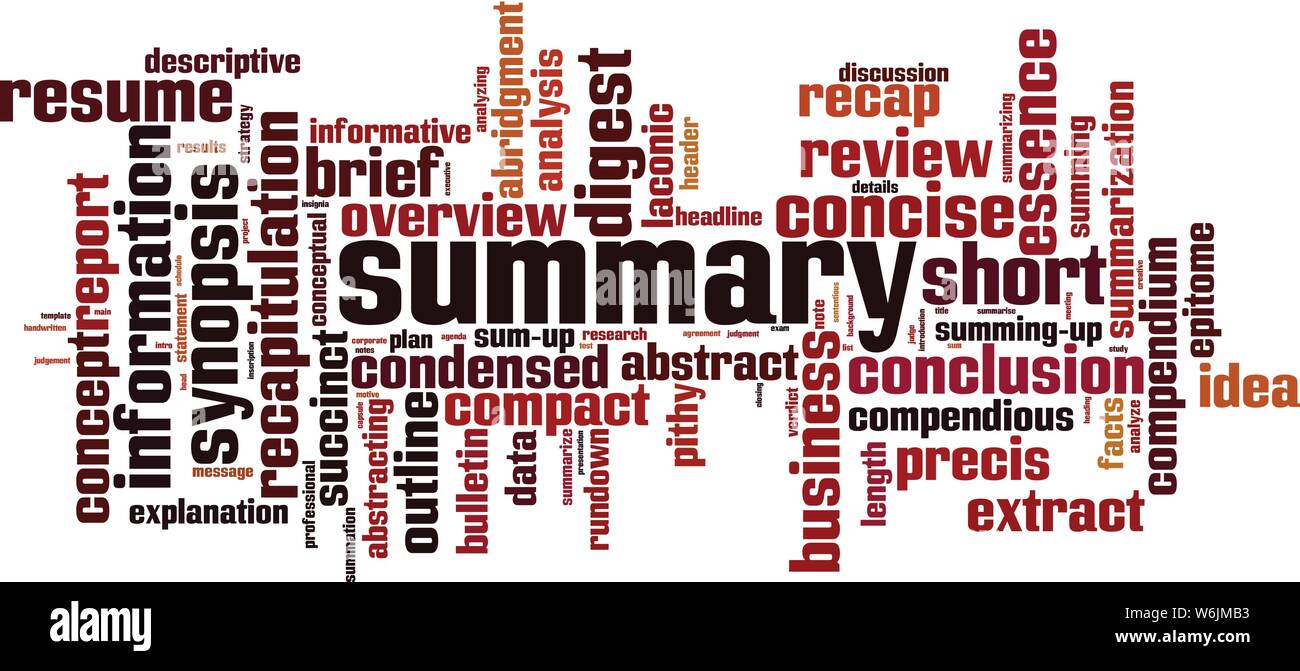 Résumé mot concept cloud. Collage de mots à propos de résumé. Vector ...