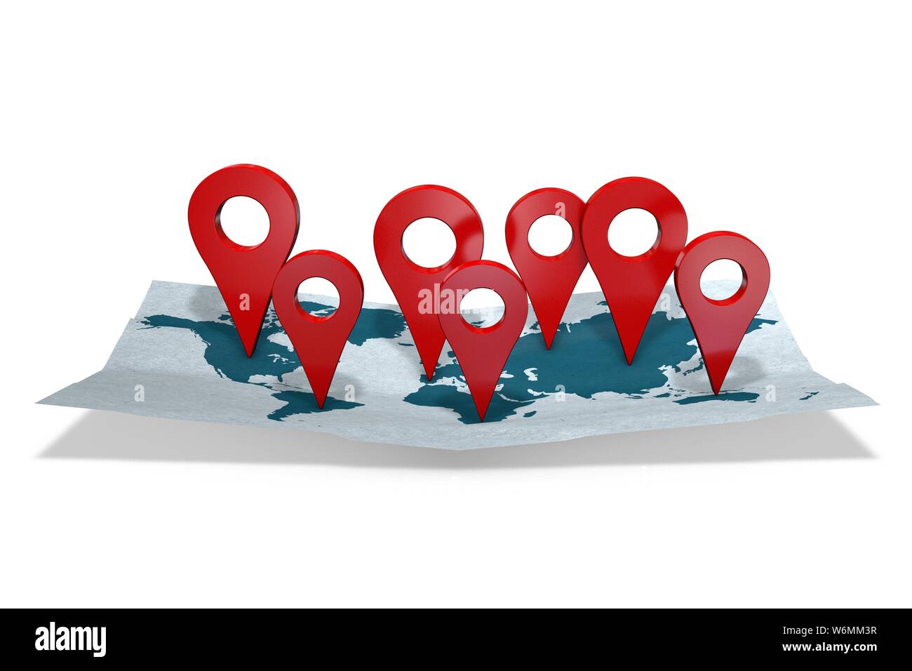 3d illustration : pointeurs gps rouge - flèches sur la carte du monde ...