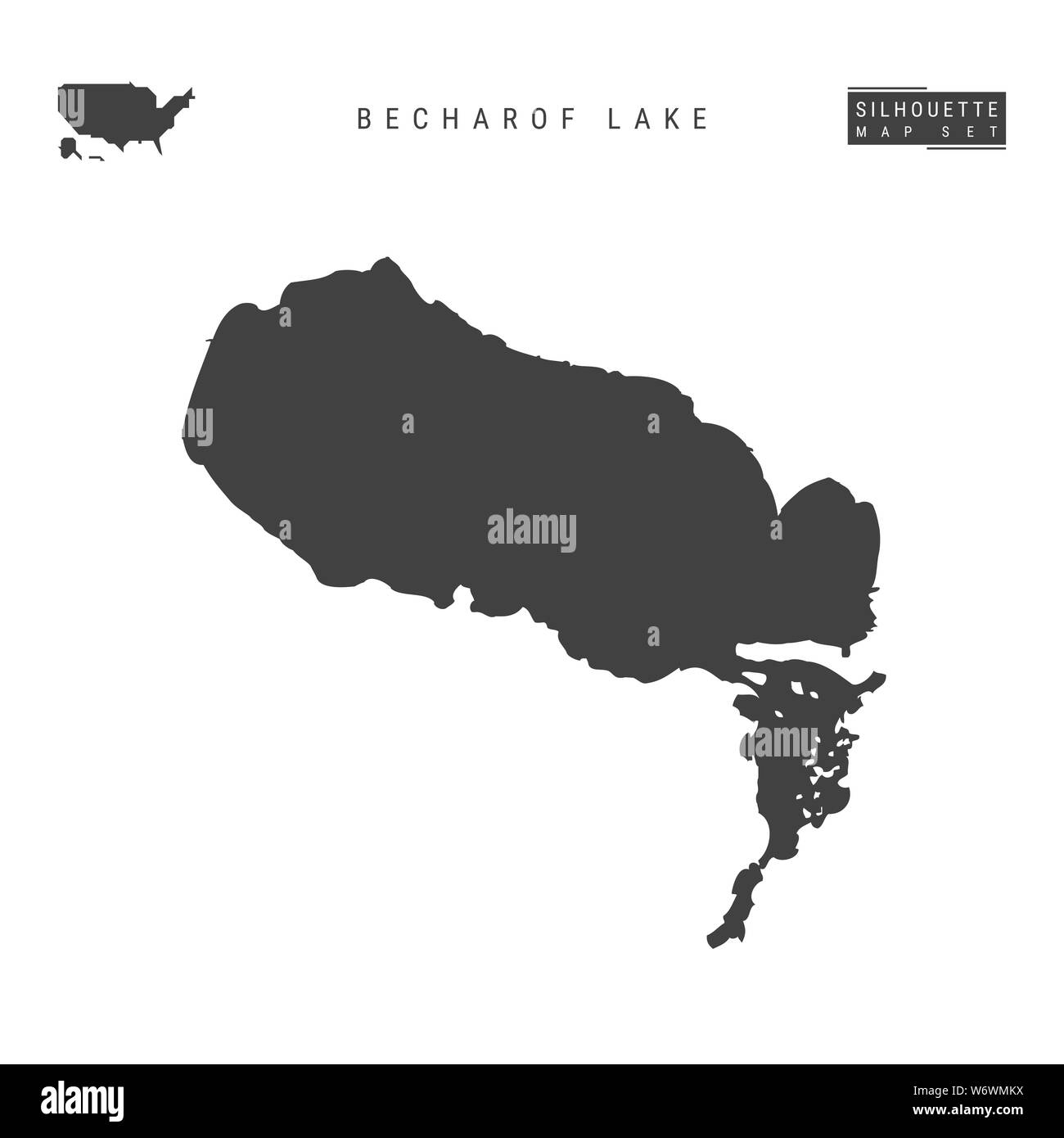 Carte vierge du lac Becharof isolé sur fond blanc. High-Detailed ...