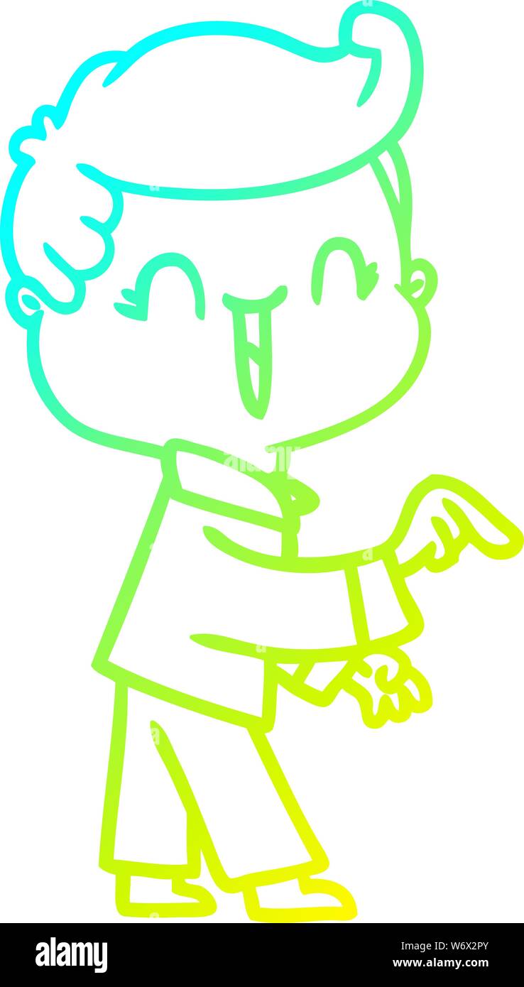 Ligne de gradient froid dessin d'une caricature de rire boy pointing ...