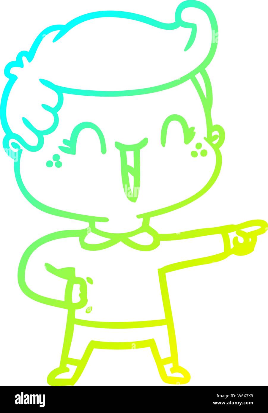 Ligne de gradient froid dessin d'une caricature de rire boy pointing ...