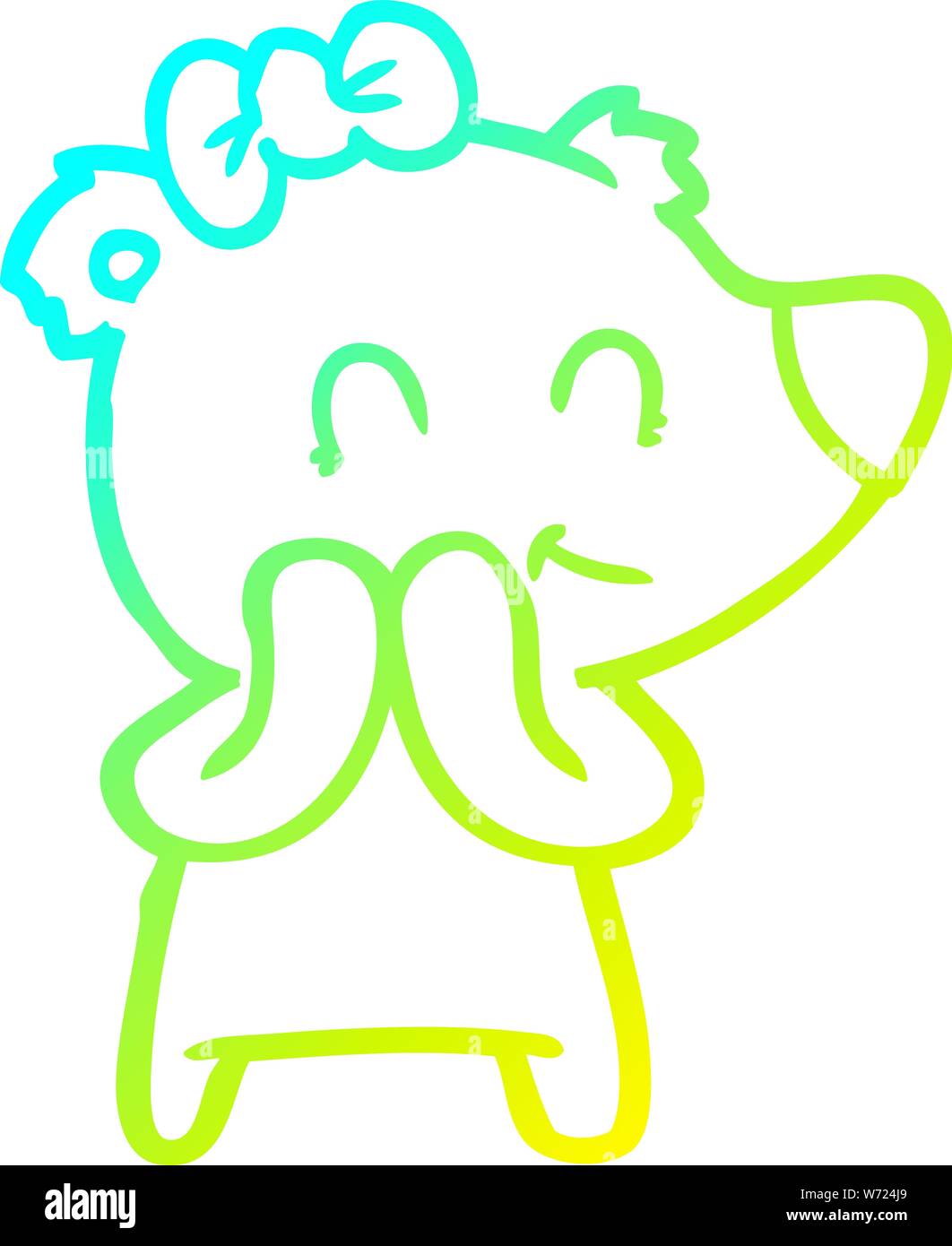 Ligne de gradient froid dessin d'un ours polaire femelle timide cartoon ...