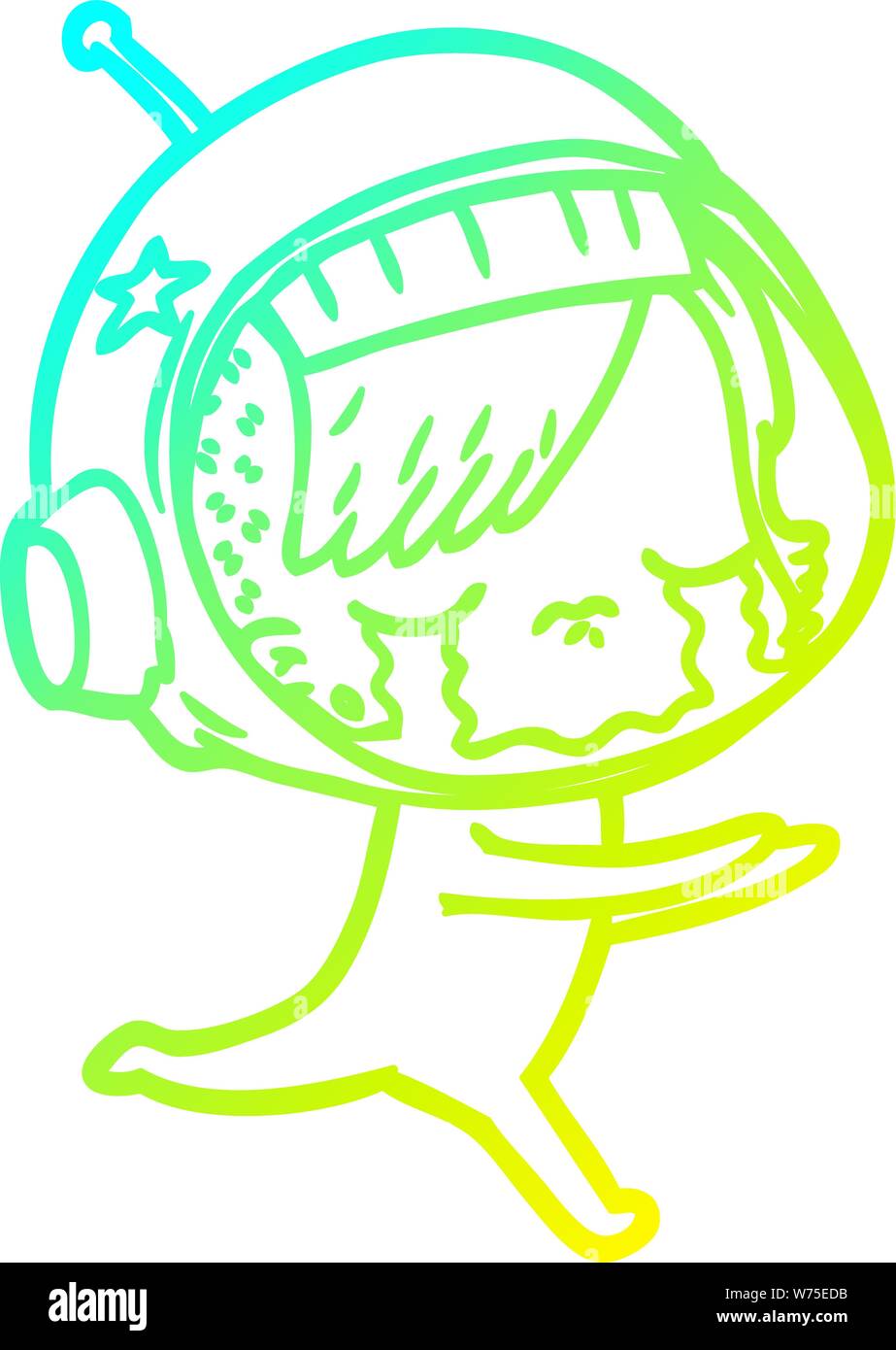 Ligne de gradient froid dessin d'une caricature de pleurer fille ...