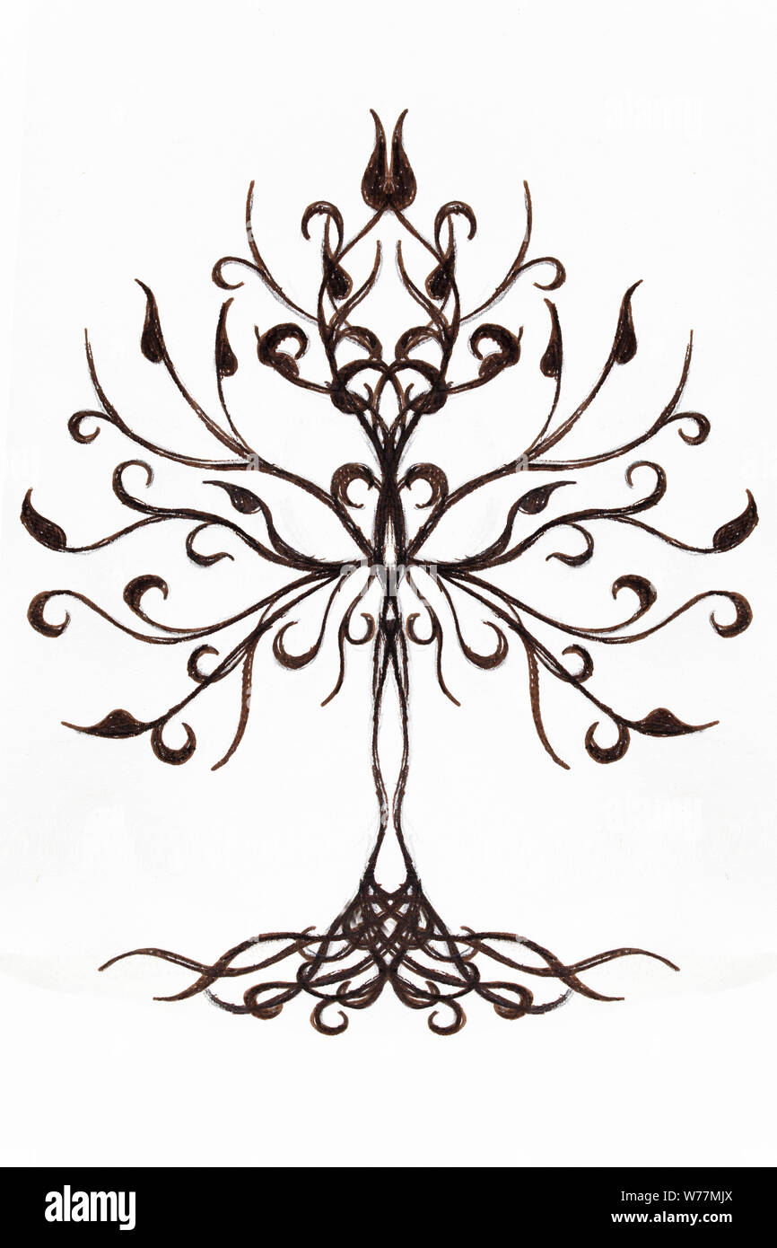 Symbole de l'arbre de vie structuré sur fond ornemental, yggdrasil ...