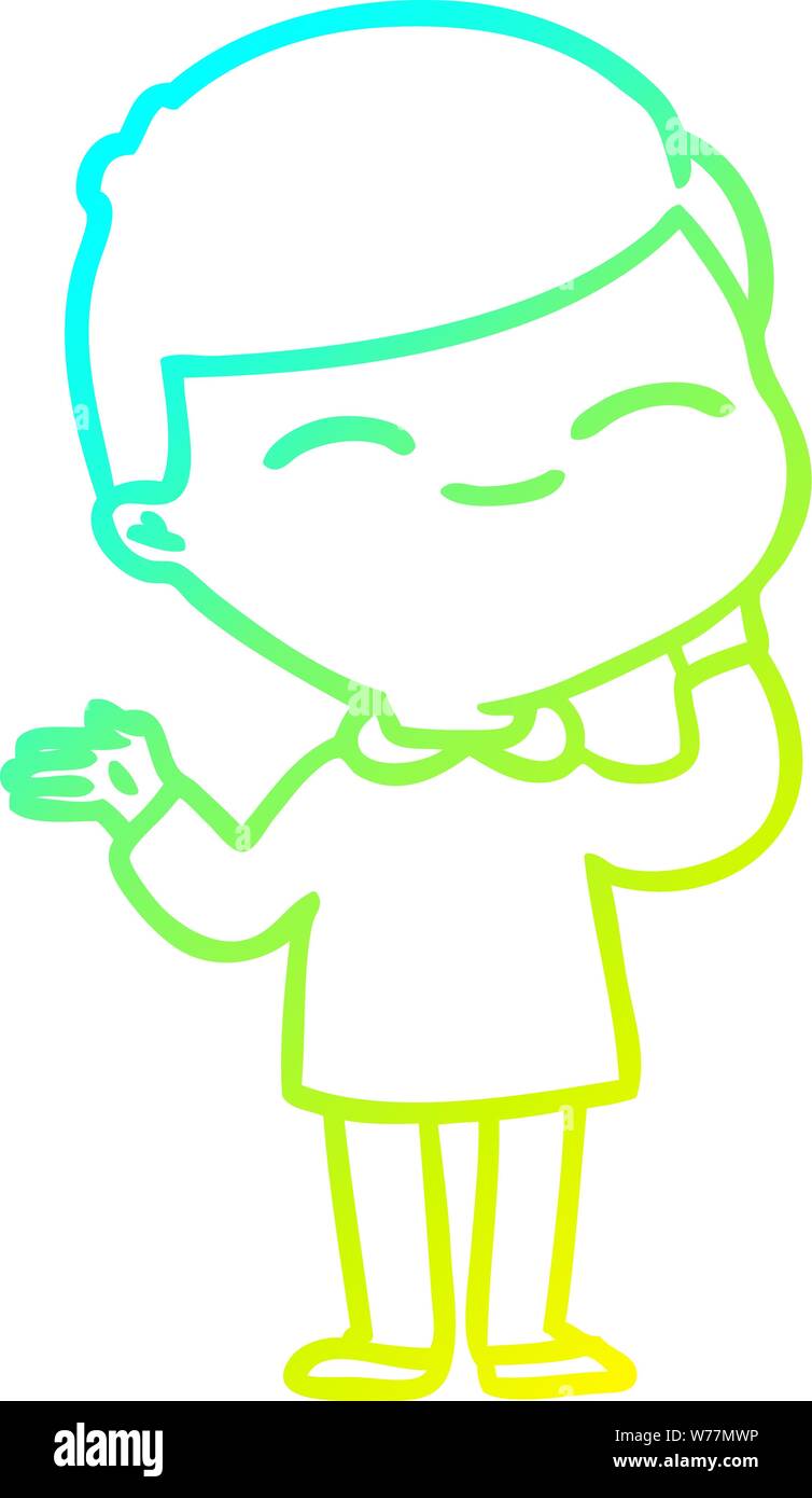Ligne de gradient froid dessin d'une timide cartoon smiling boy Image ...