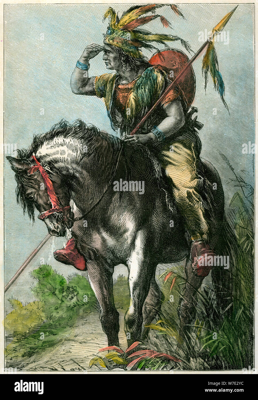 Guerrier indien d'amérique lance cheval Banque de photographies et d ...