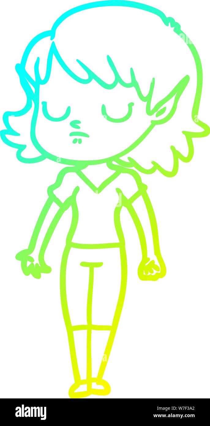 Ligne de gradient froid dessin d'une caricature elf fille Image ...