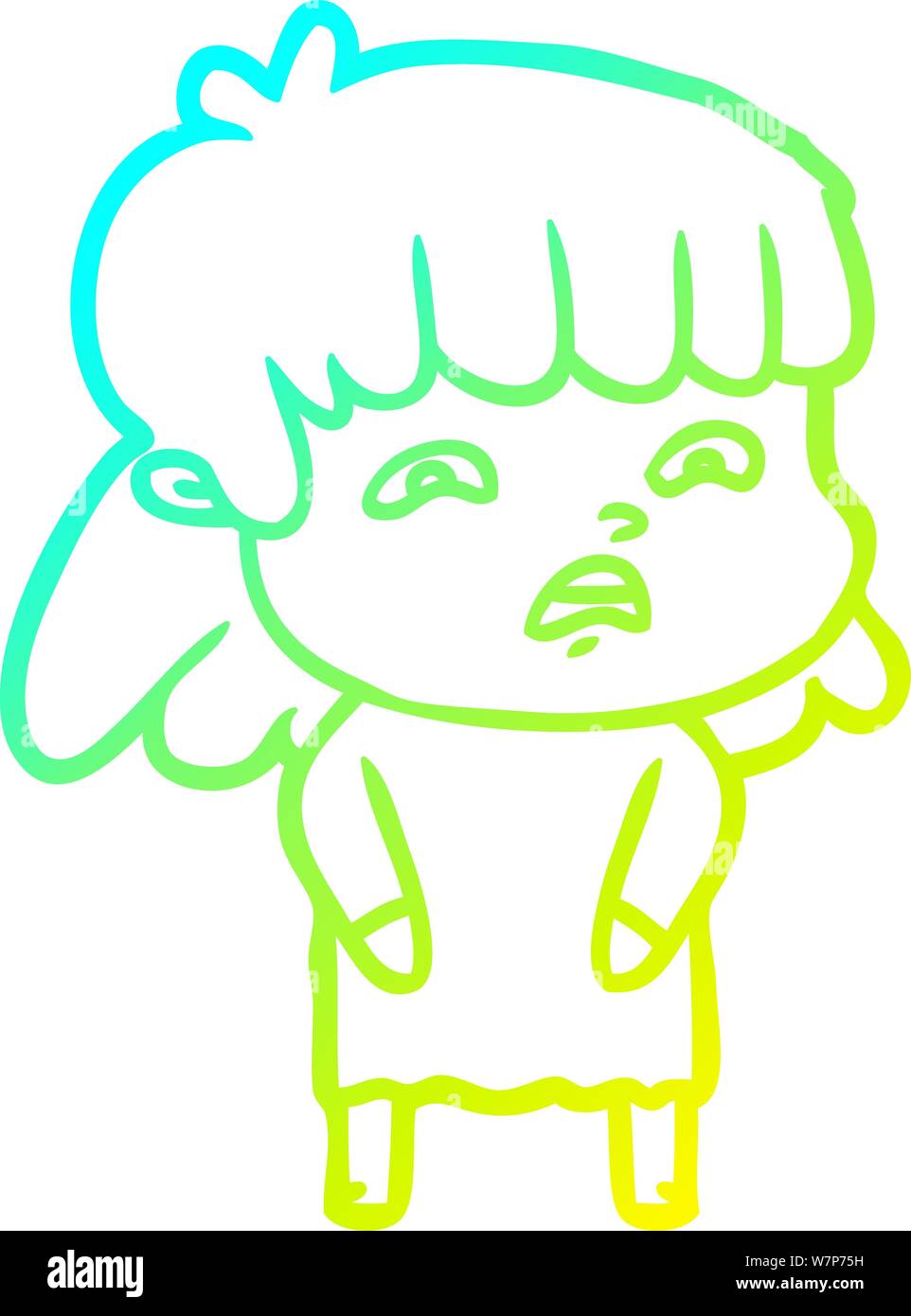 Ligne de gradient froid dessin d'une caricature worried woman Image ...