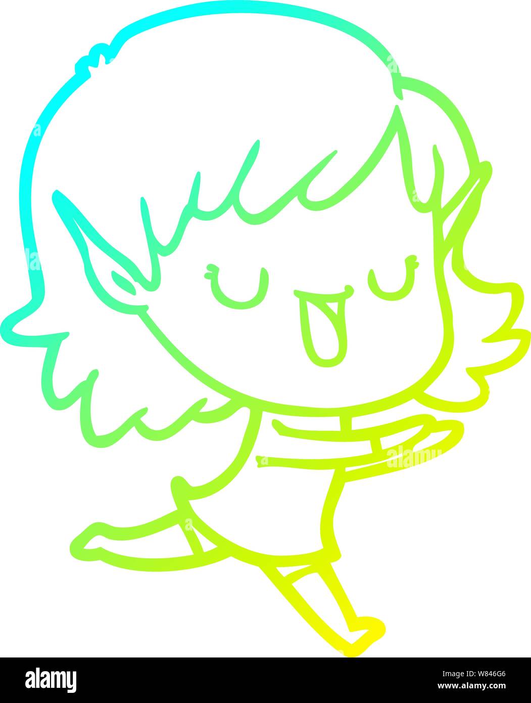 Ligne de gradient froid dessin d'une caricature elf fille Image ...