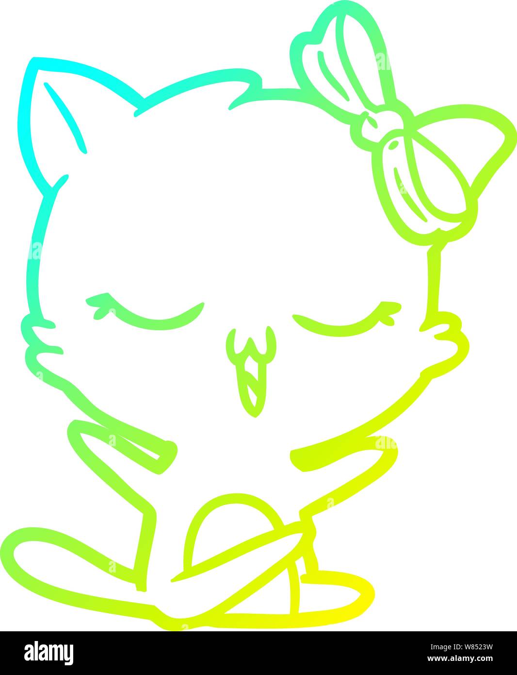 Ligne de gradient froid dessin d'un chat de dessin animé avec un arc sur la tête Image ...