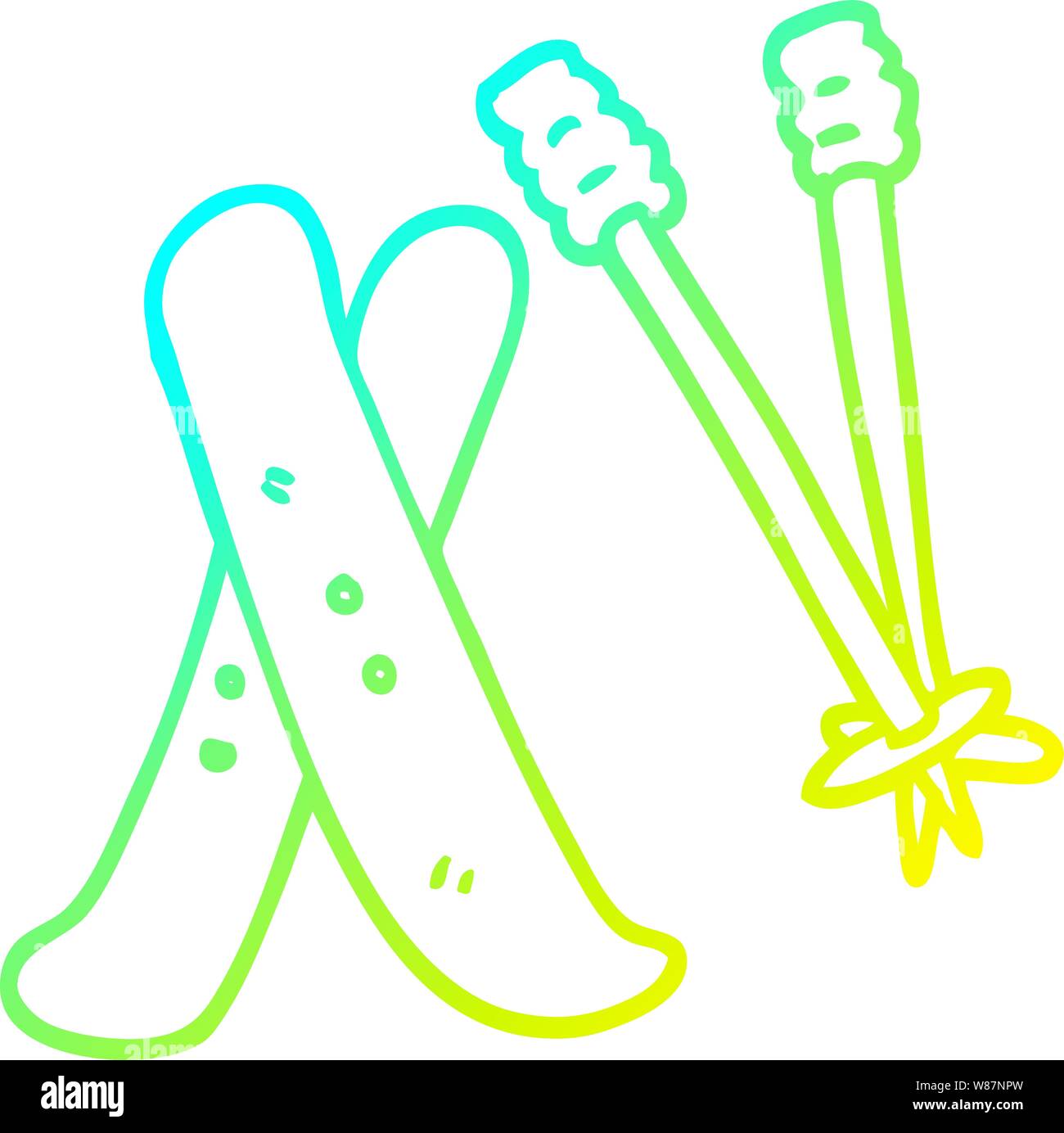 Ligne de gradient froid dessin d'une caricature et ski poles Image ...