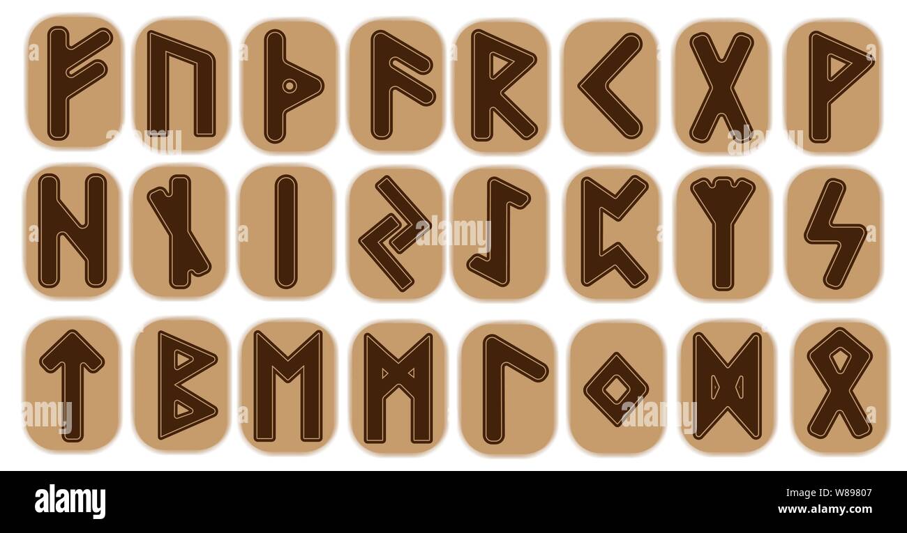 Jeu de runes en vieux norrois. L'alphabet runique, futhark. Caractères ...