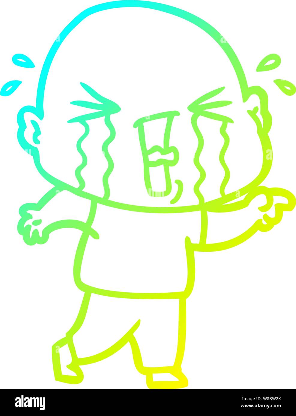 Ligne de gradient froid dessin d'une caricature de pleurer chauve Image ...