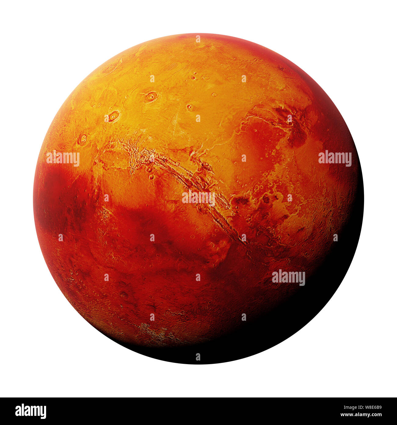 La planète Mars rouge isolé sur fond blanc, une partie du système ...