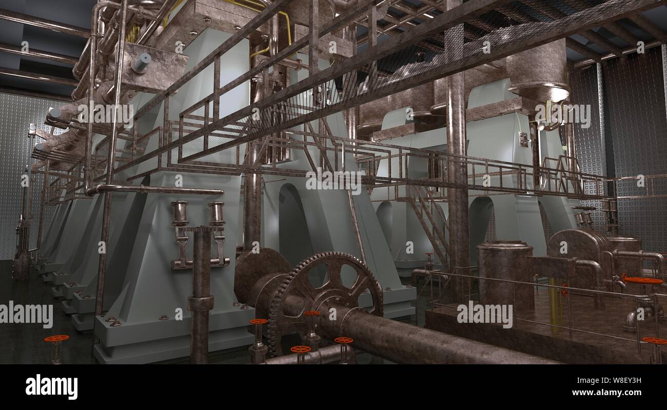 Cette interprétation de l'artiste montre la salle des machines dans une ...