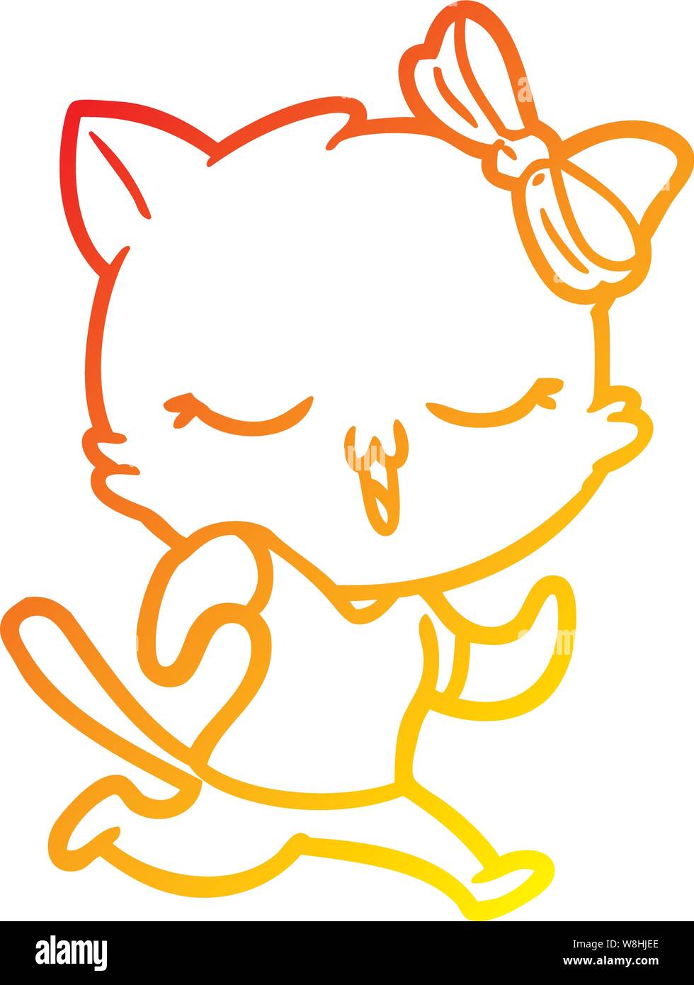 Ligne de gradient chaud dessin d'un chat de dessin animé avec un arc sur la tête Image ...