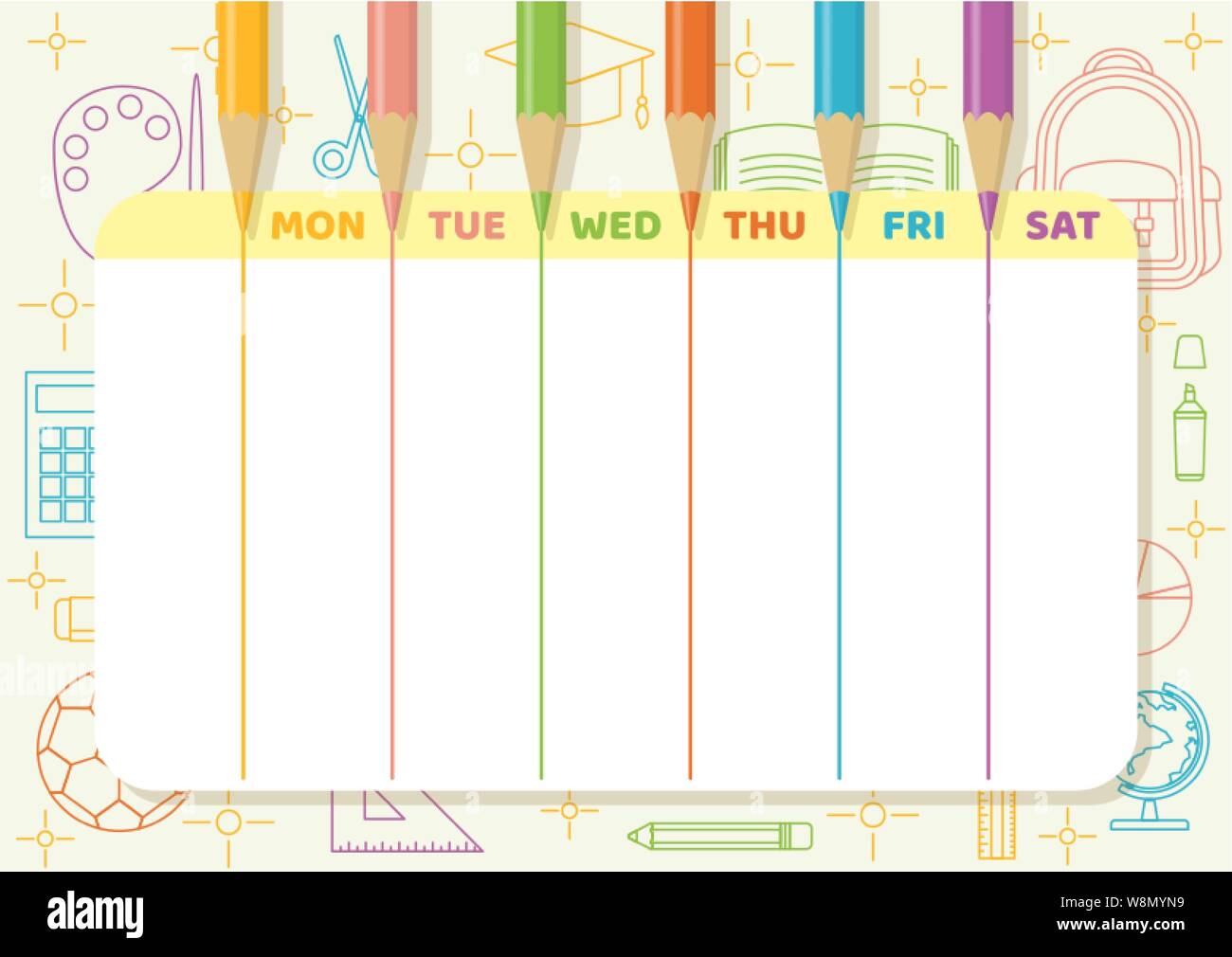 L'horaire scolaire avec des crayons de couleur dessiner des lignes ...