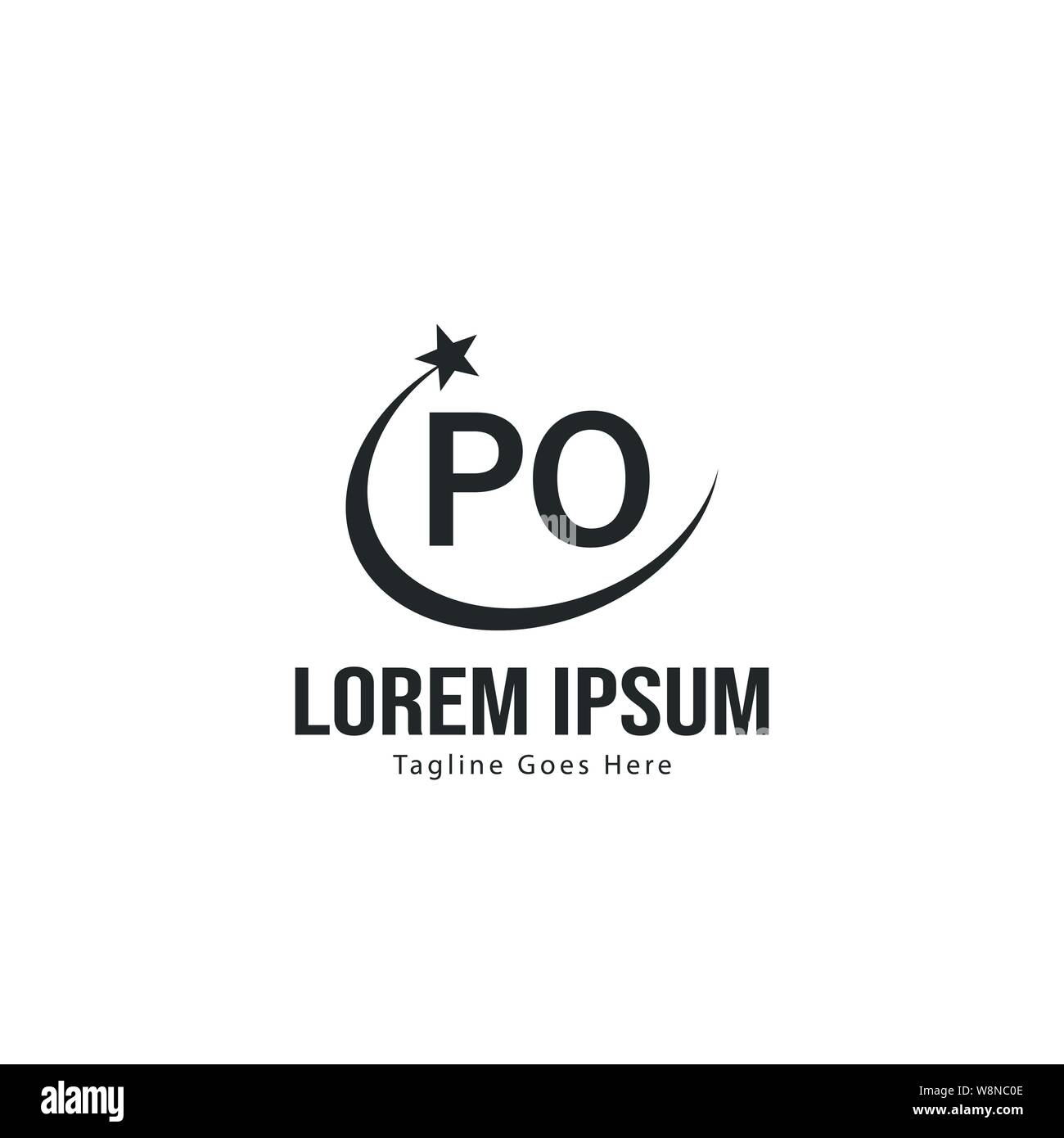 Logo PO initiale modèle avec cadre moderne. Lettre PO minimaliste ...