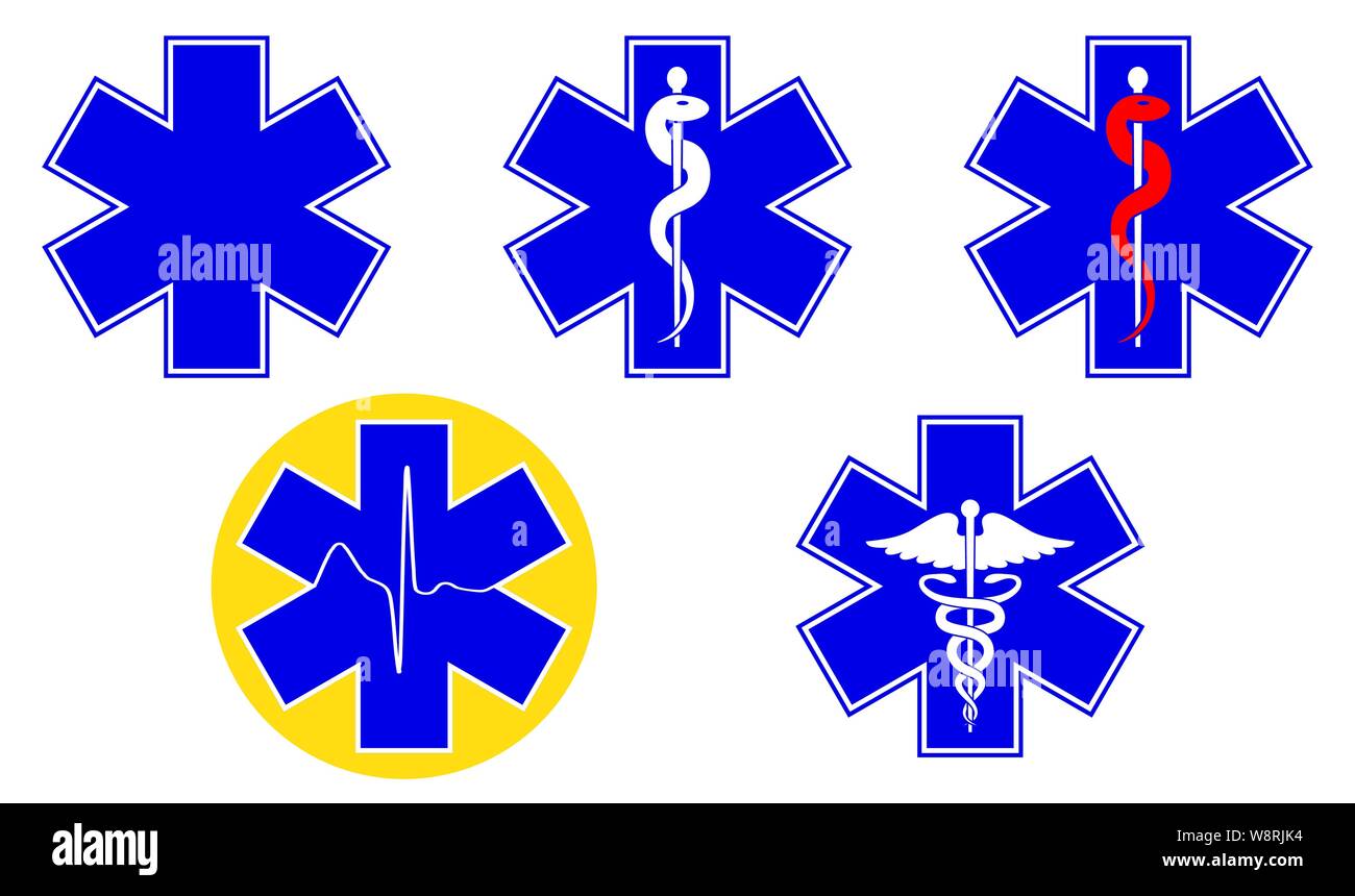 Jeu de symboles médicaux internationaux. Star de la vie, personnel d'Asclepius, caduceus, Vector ...