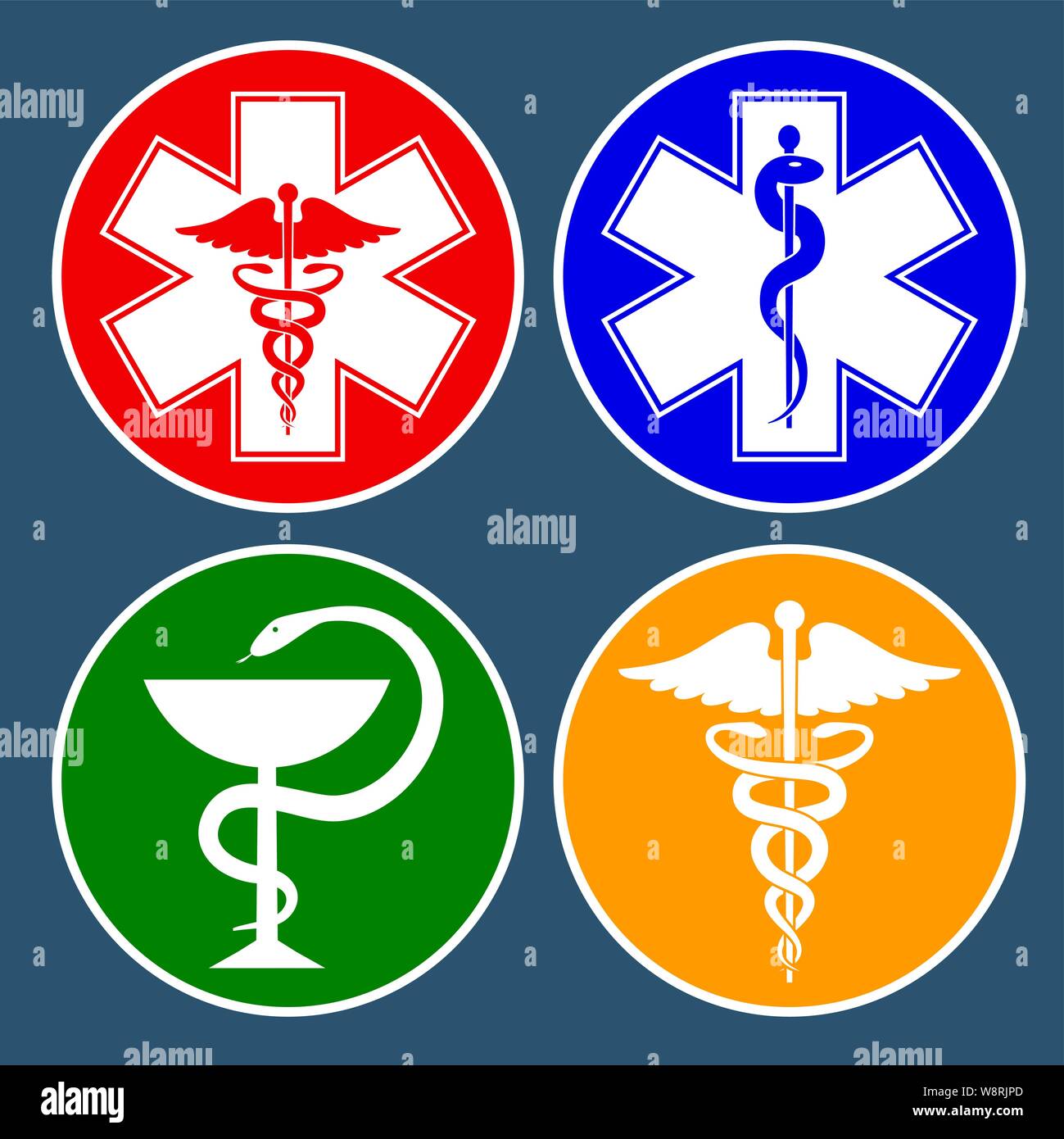 Ensemble de symboles médicaux internationaux décorés dans un cercle. Star de la vie, personnel d ...