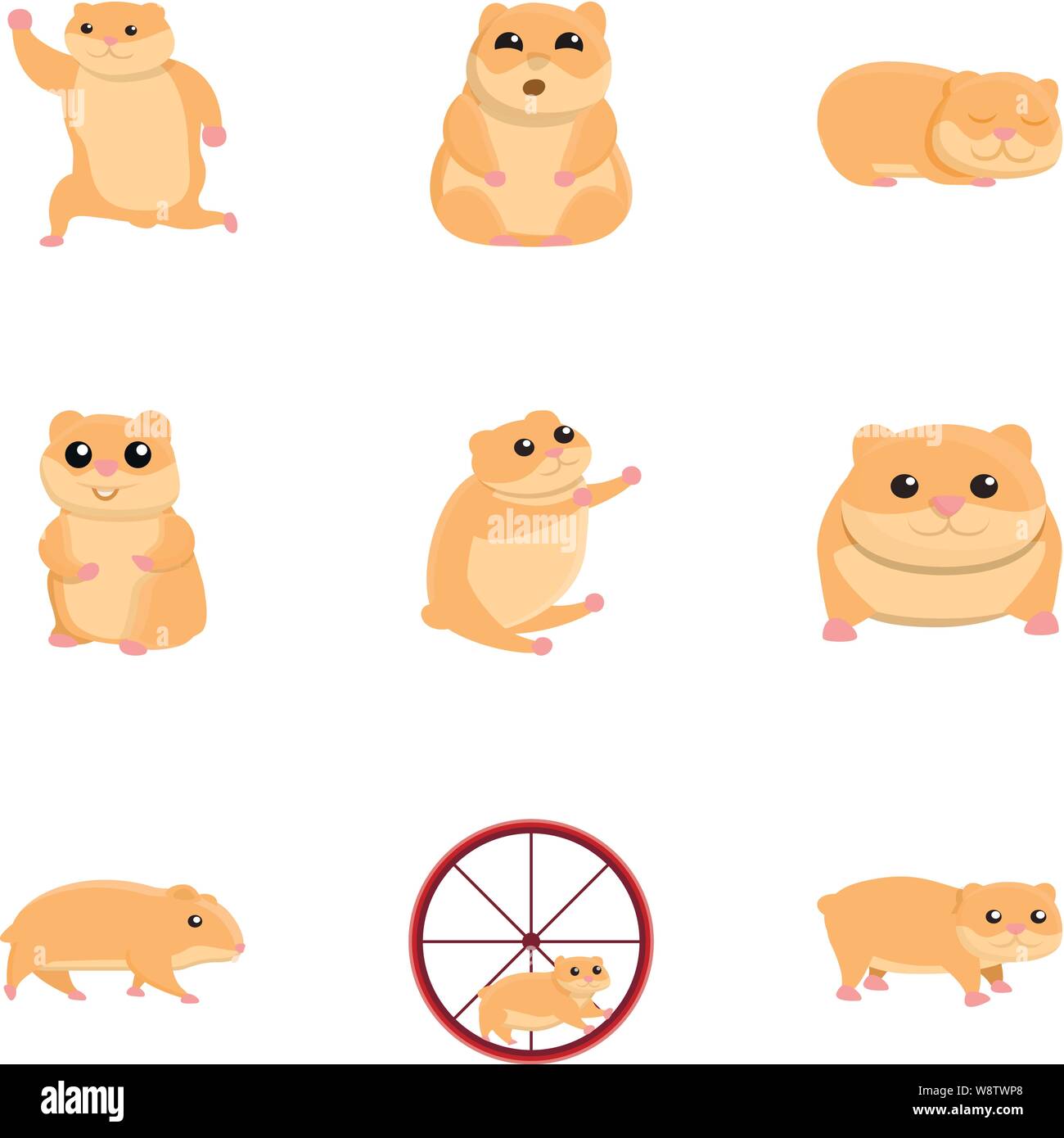 Hamster rigolo icon set. Ensemble de 9 dessins animés hamster rigolo ...
