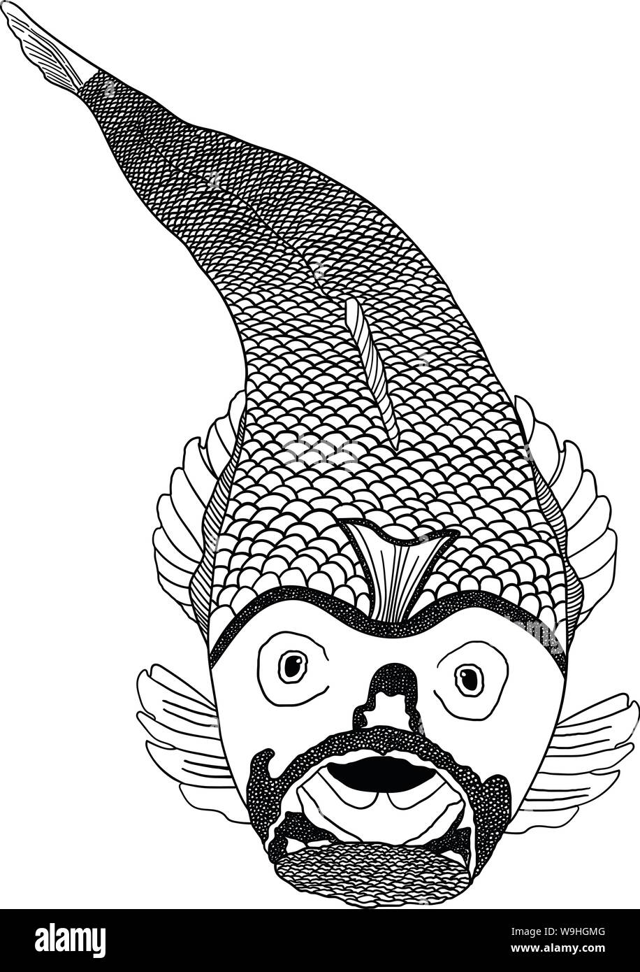 Le poisson. Hand drawn vector illustration. Dessin au trait Image ...
