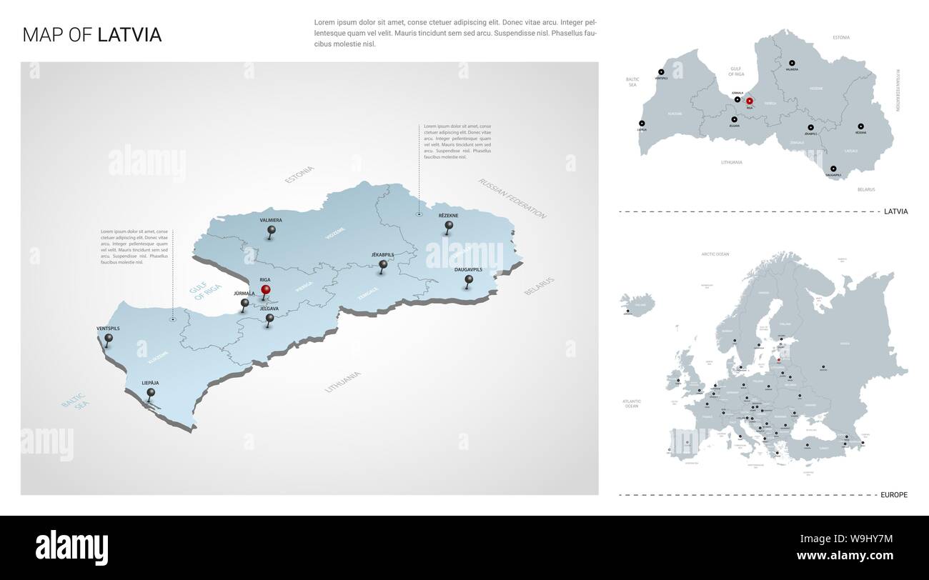 Vector set de Lettonie Pays. Carte en 3D isométrique, la Lettonie map ...