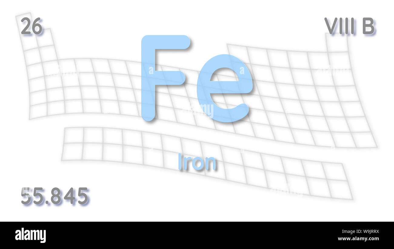 L'élément chimique fer données atomiques et le symbole - tableau d ...