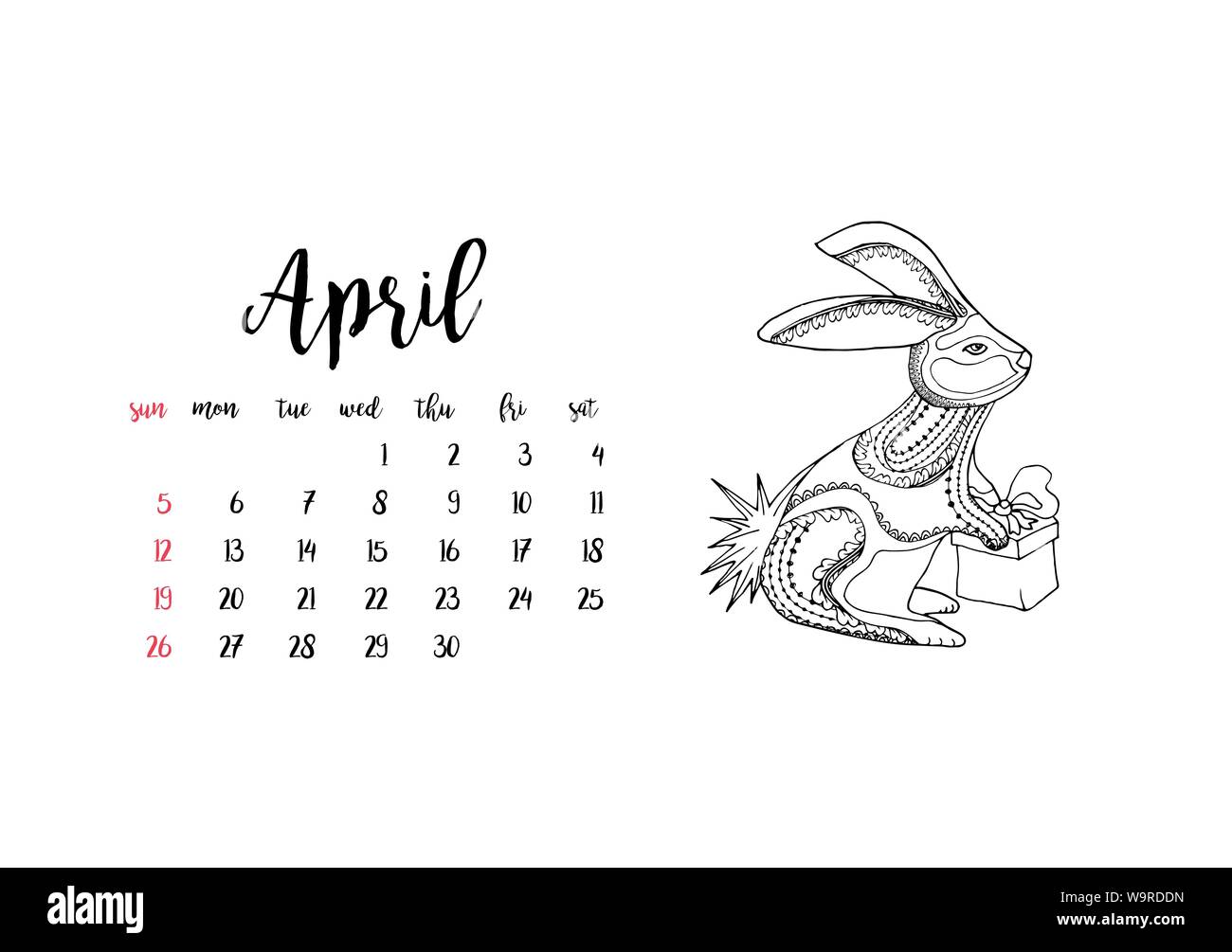 Calendrier de Bureau Mensuel modèle horizontal pour le mois d'avril ...