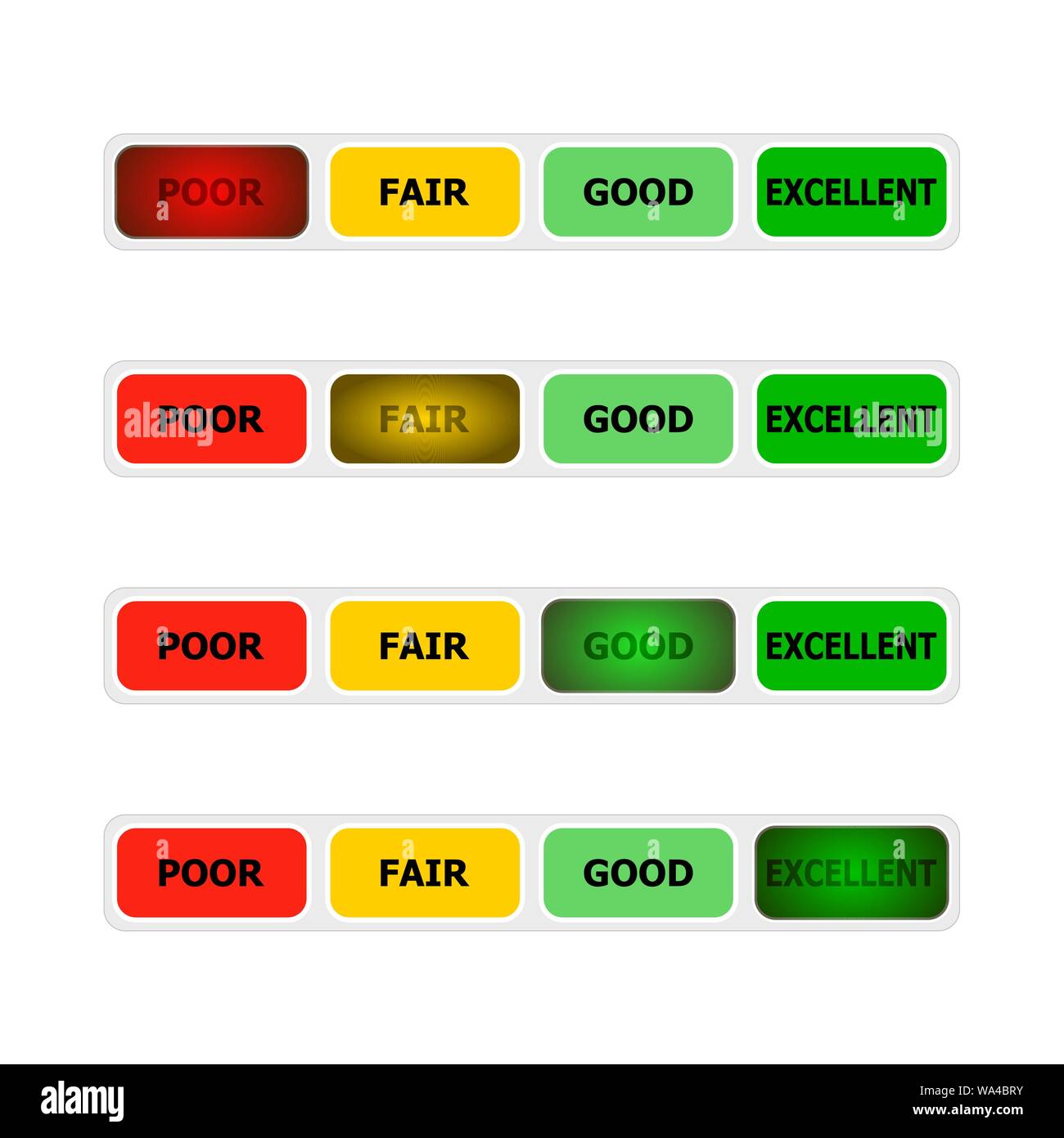 Pointage de credit de l indicateur de la barre de bouton d eclairage faible passable bon et excellent. Credit vecteur m bar echelle d evaluation tableau et graphique pauvres a excell Image Vectorielle...
