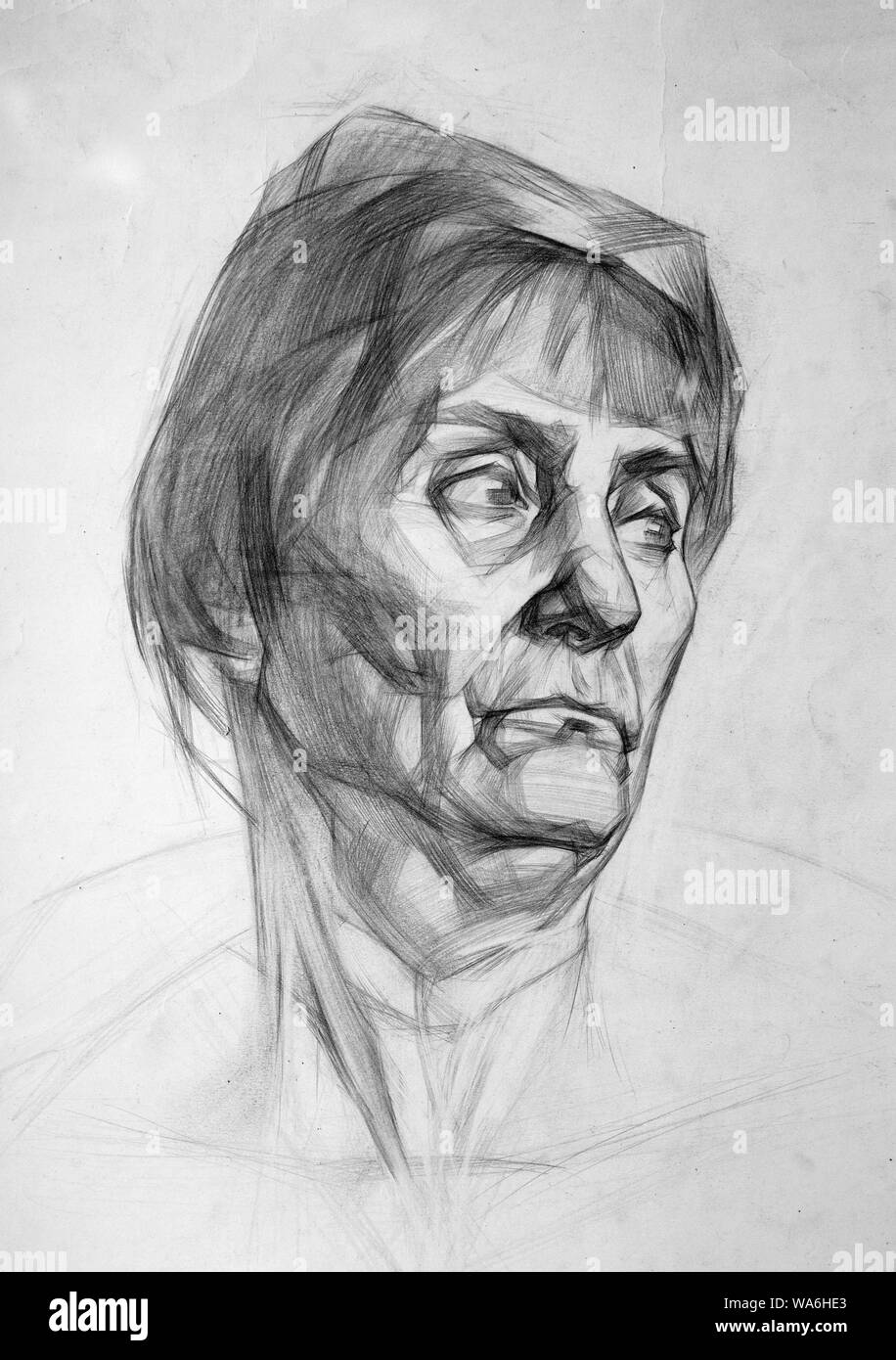 Portrait, dessin au crayon, croquis illustration Photo Stock - Alamy