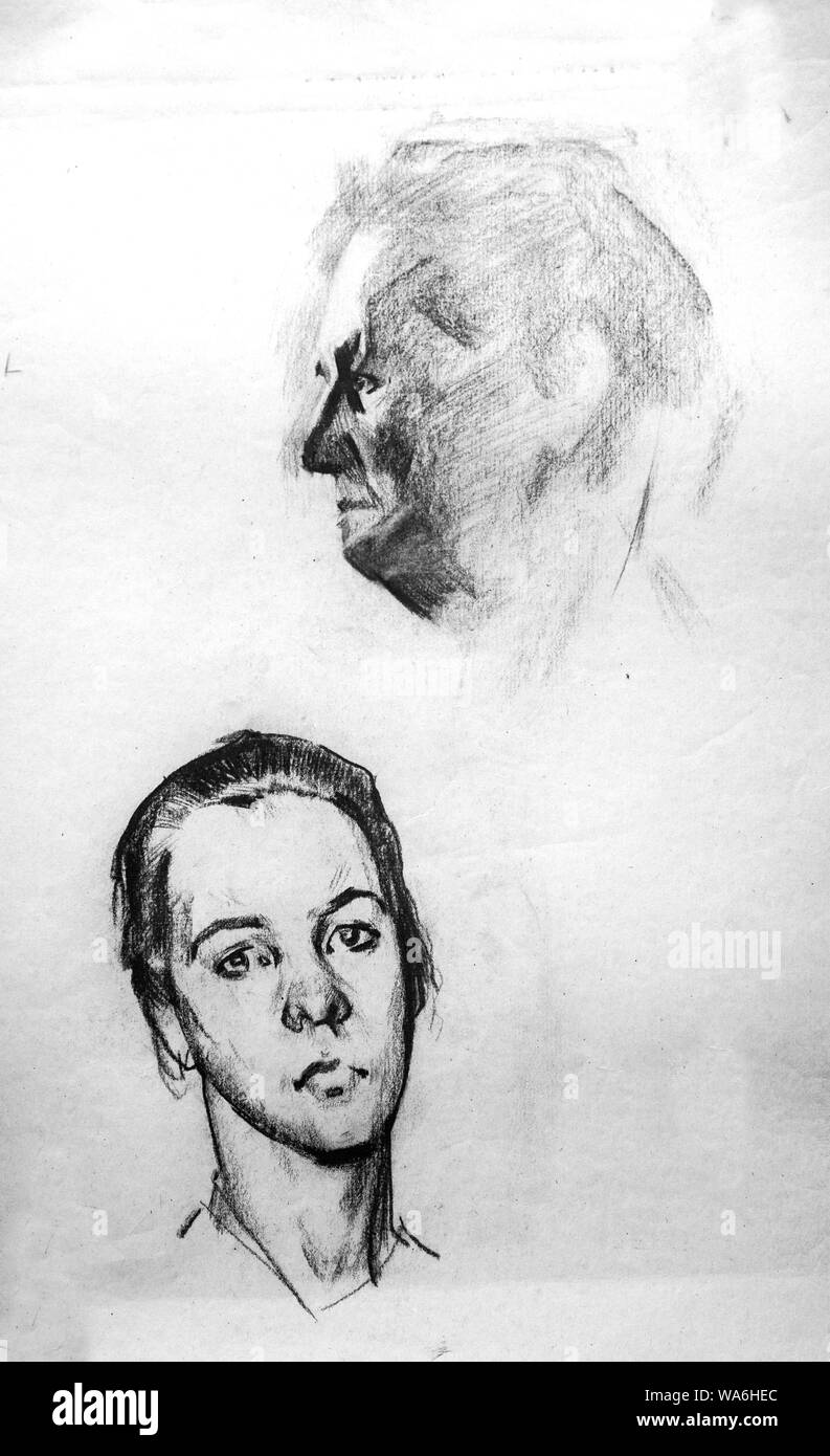 Portrait, dessin au crayon, croquis illustration Photo Stock - Alamy