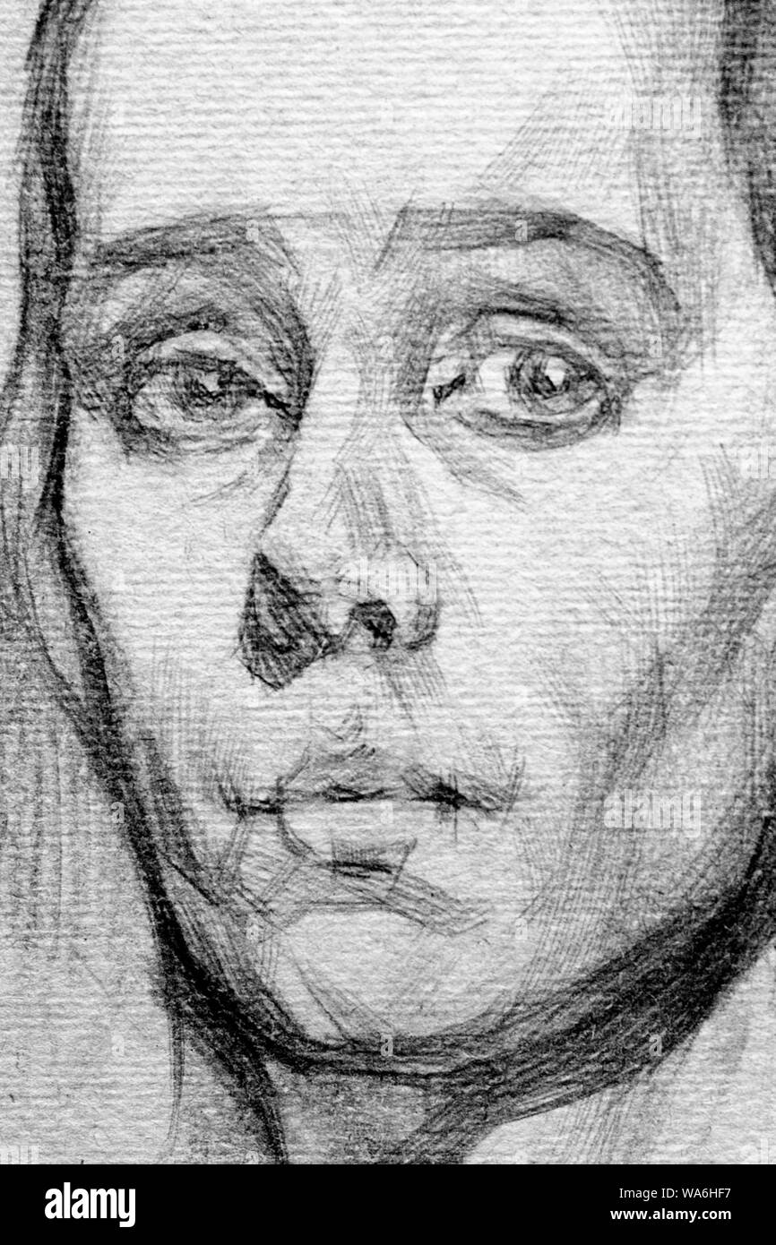 Portrait, dessin au crayon, croquis illustration Photo Stock - Alamy
