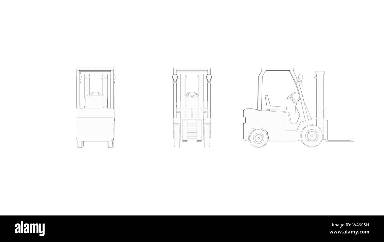 Ligne de rendu 3D croquis d'un chariot élévateur industriel isolé dans ...