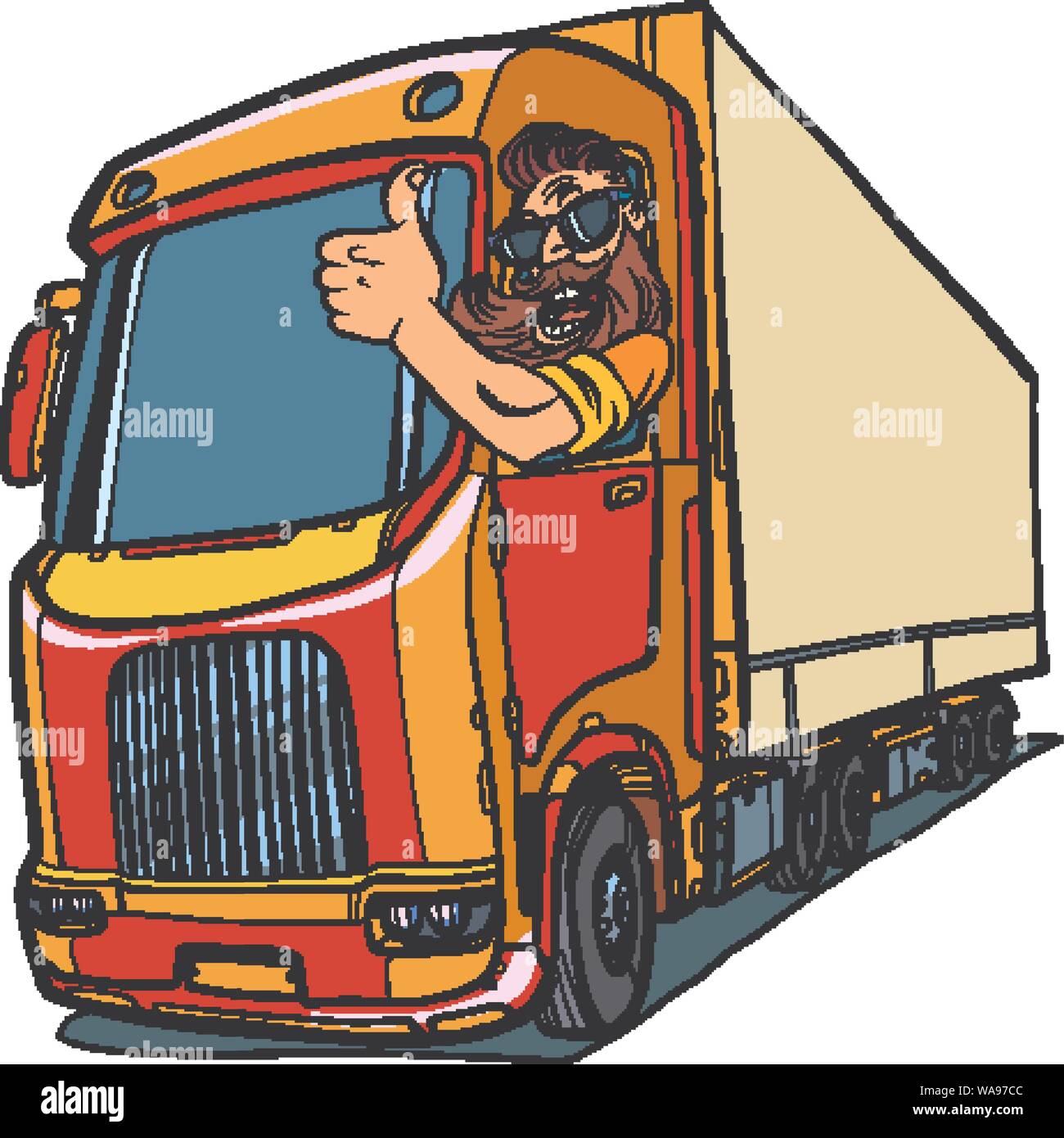 Chauffeur de camion. homme avec barbe Thumbs up. Comic cartoon retro ...