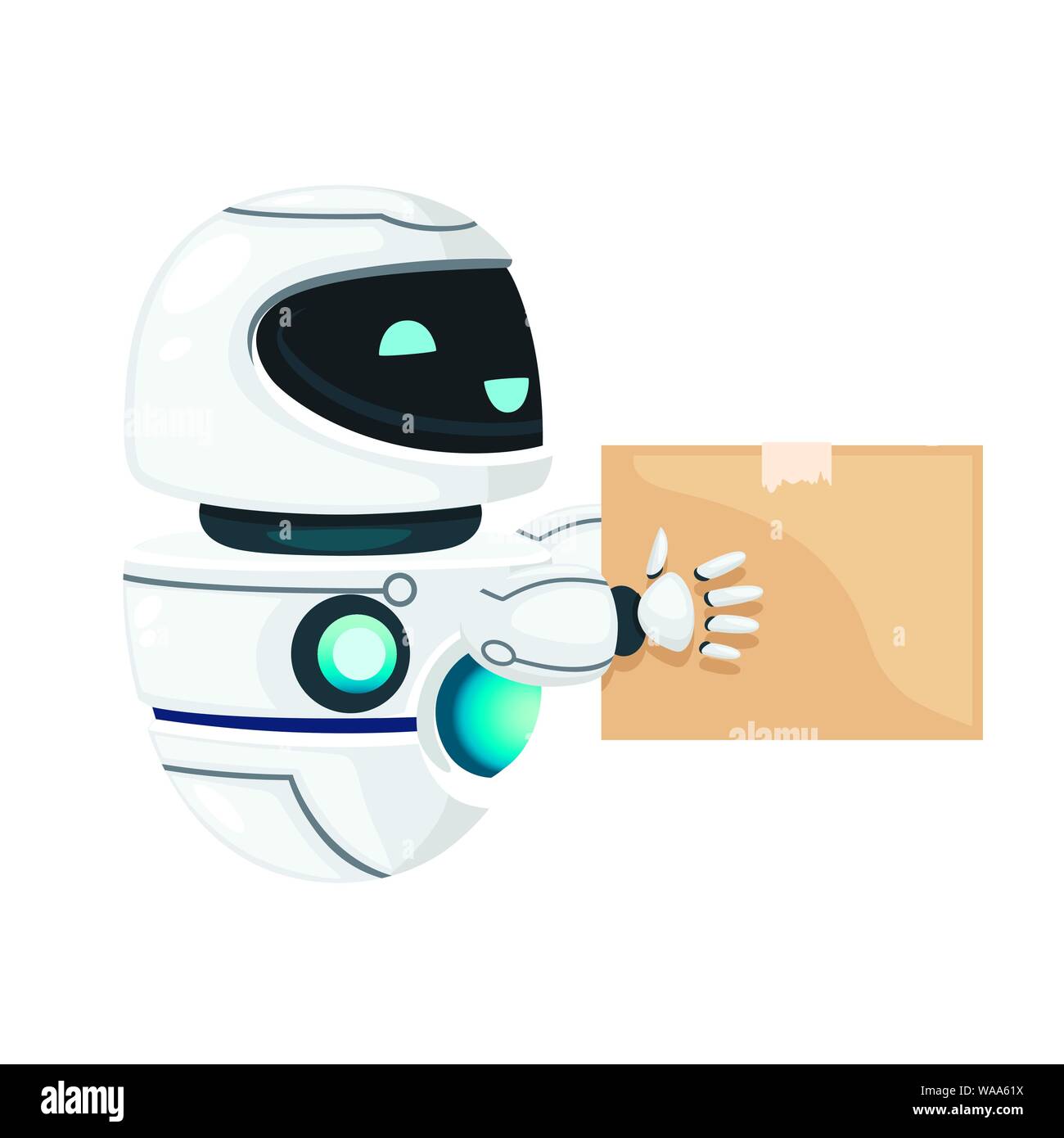 La lévitation moderne blanc mignon robot avec happy face tenir la boîte ...