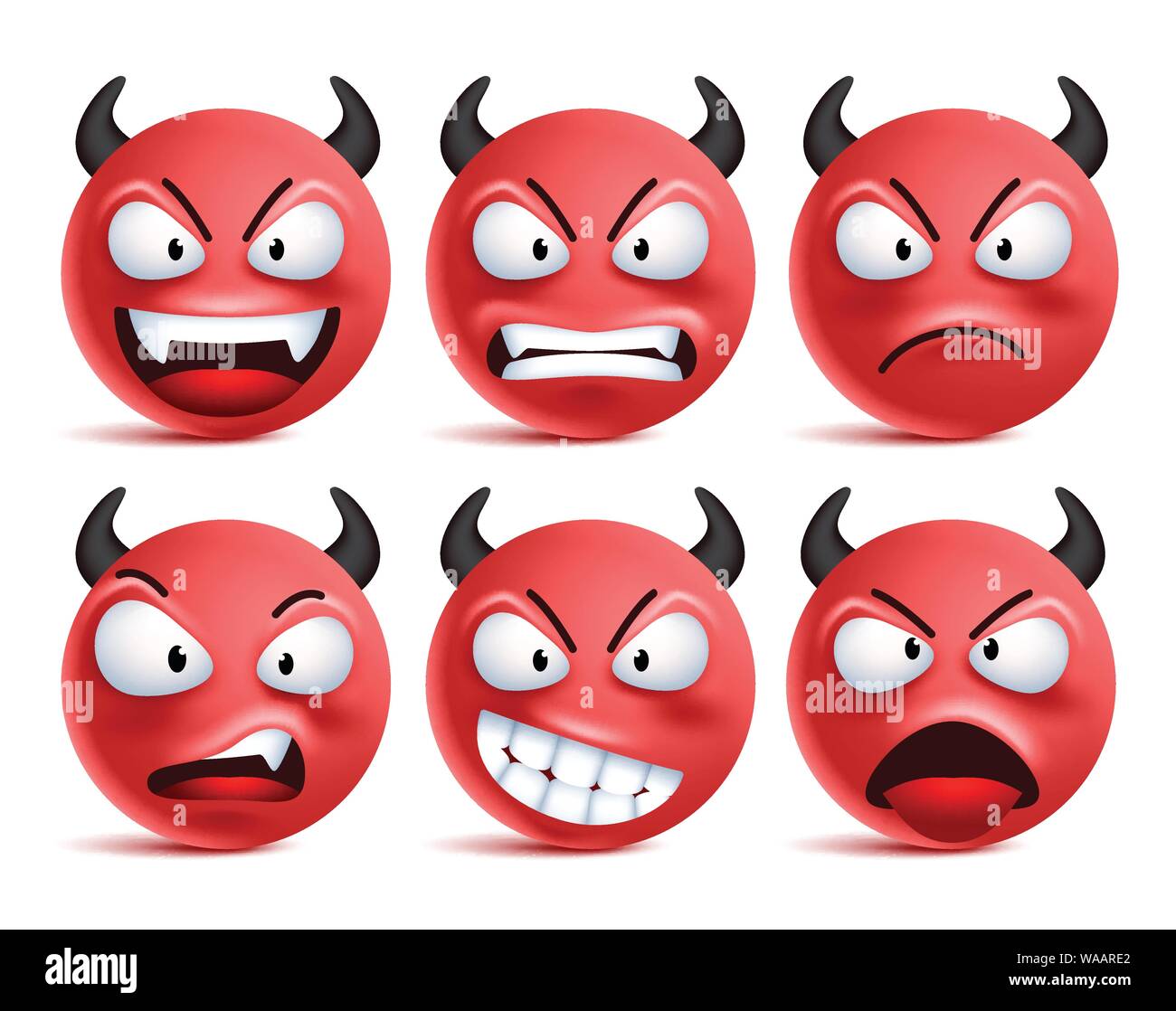 Smileys daemon vector set. Bad devil smiley émoticônes rouge ou avec ...