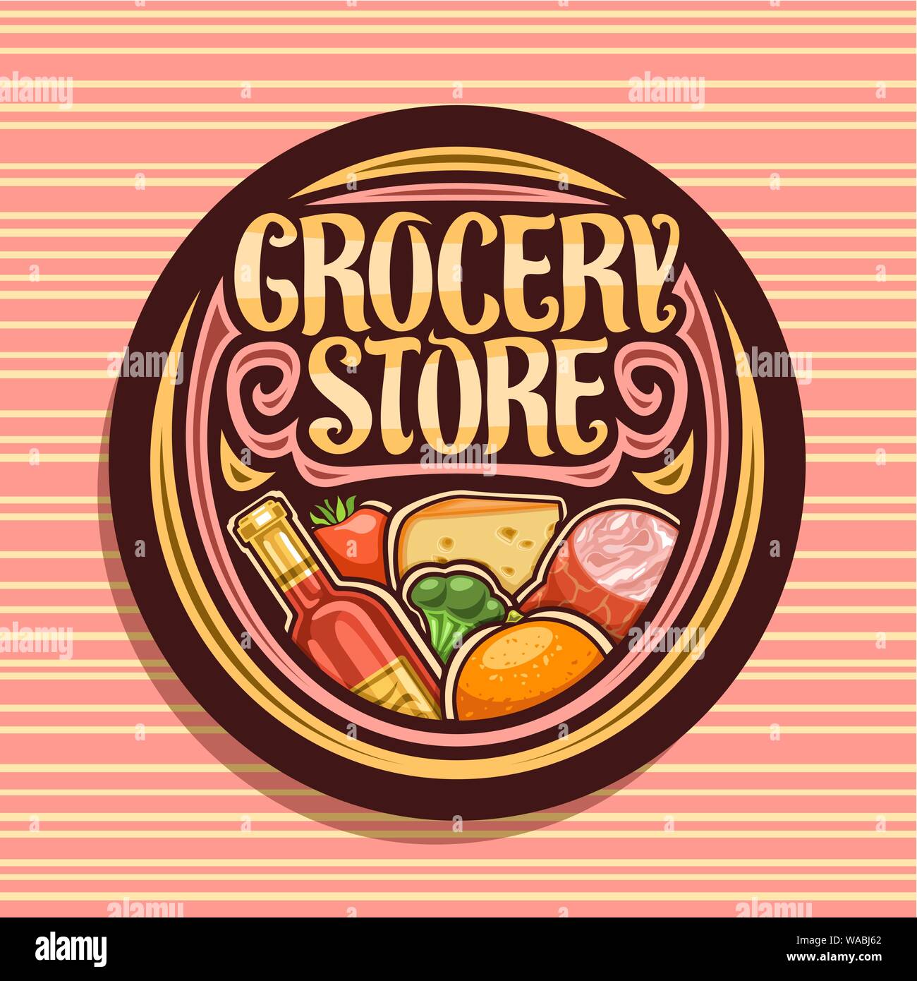 Logo Vector pour Épicerie, tour sombre pancarte à tas de divers frais ...