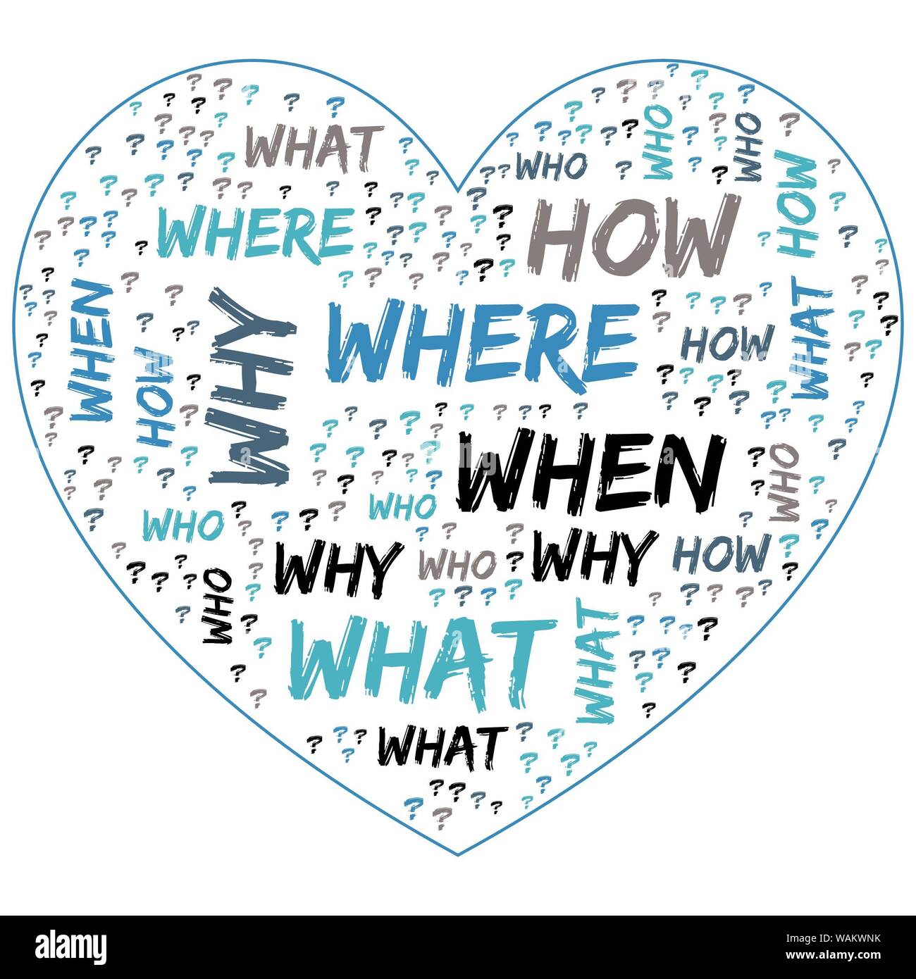 Nuage de mots - Qui, Quoi, Où, Quand, Pourquoi et comment sur fond ...