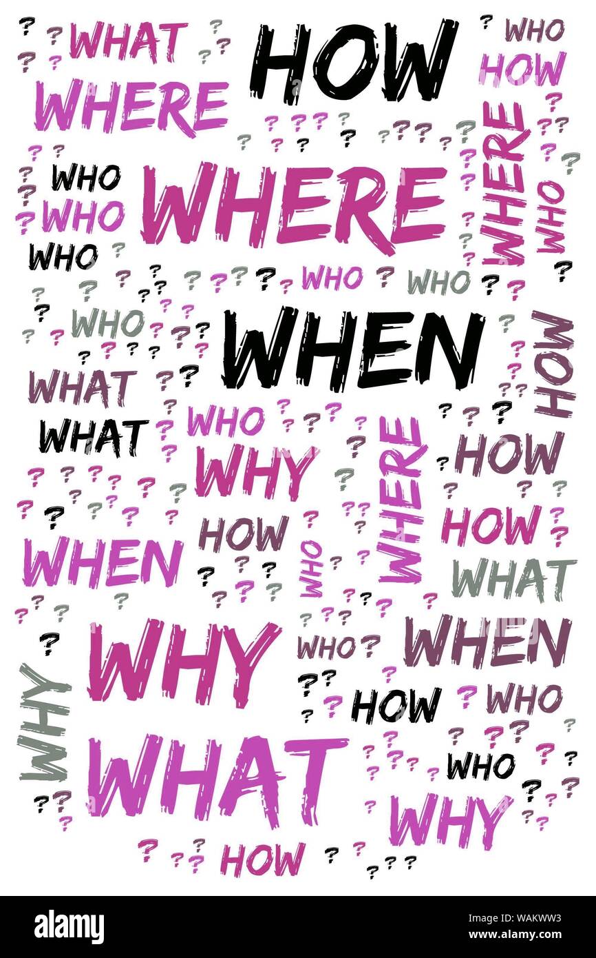 Nuage de mots - Qui, Quoi, Où, Quand, Pourquoi et comment sur fond ...