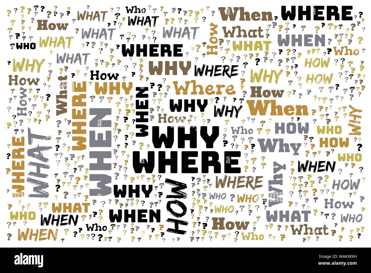 Nuage de mots - Qui, Quoi, Où, Quand, Pourquoi et comment sur fond ...
