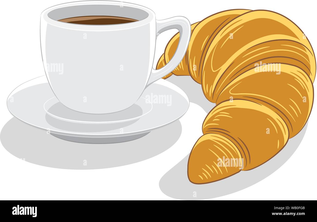 Vector Illustration de tasse à café et petit-déjeuner Croissant isolé sur fond blanc Image ...