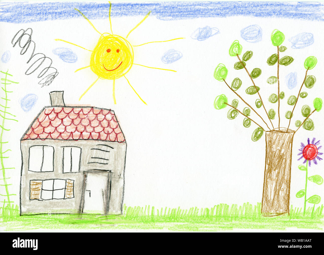 Dessin d'enfant, maison et jardin Photo Stock - Alamy