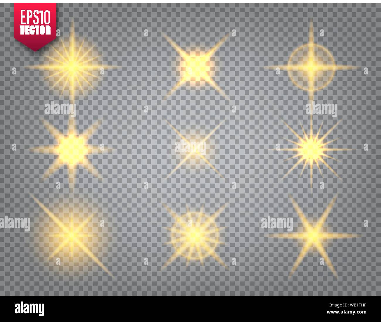 Jeu de lumière d'or brillant sur fond transparent. Effet lens flare ...