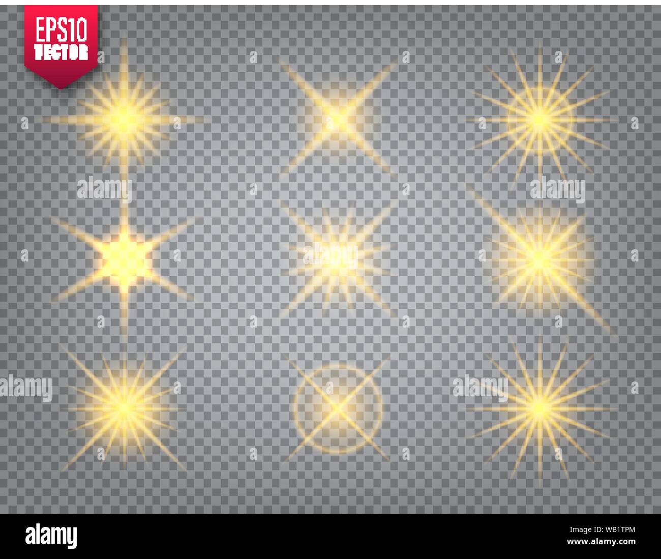 Jeu de lumière d'or brillant sur fond transparent. Effet lens flare ...