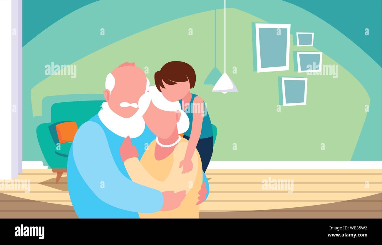 Papi et mamie hugging avec petit-fils - heureux grands-parents jour ...